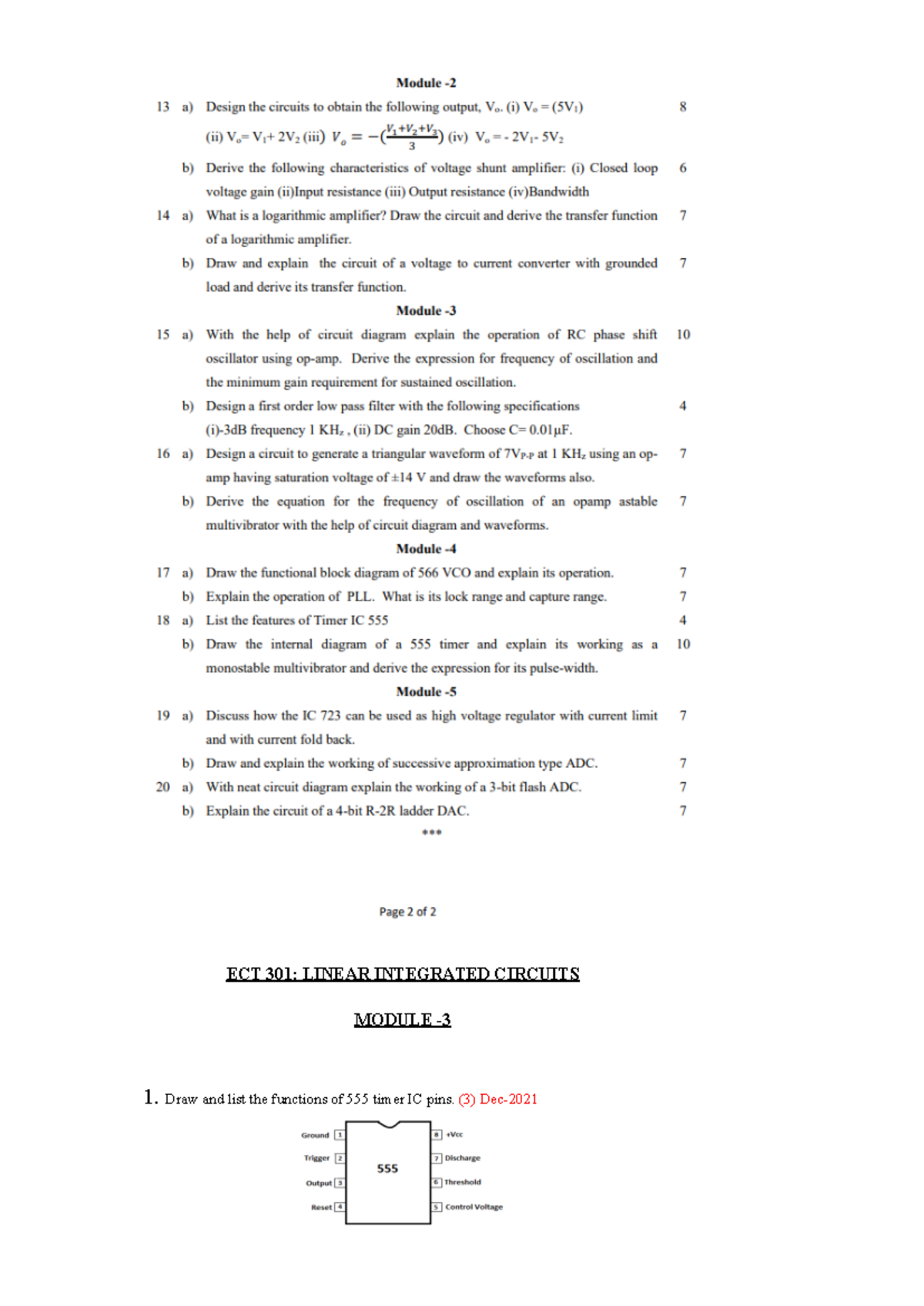 LIC Question BANK Module 4 - ECT 301: LINEAR INTEGRATED CIRCUITS MODULE ...