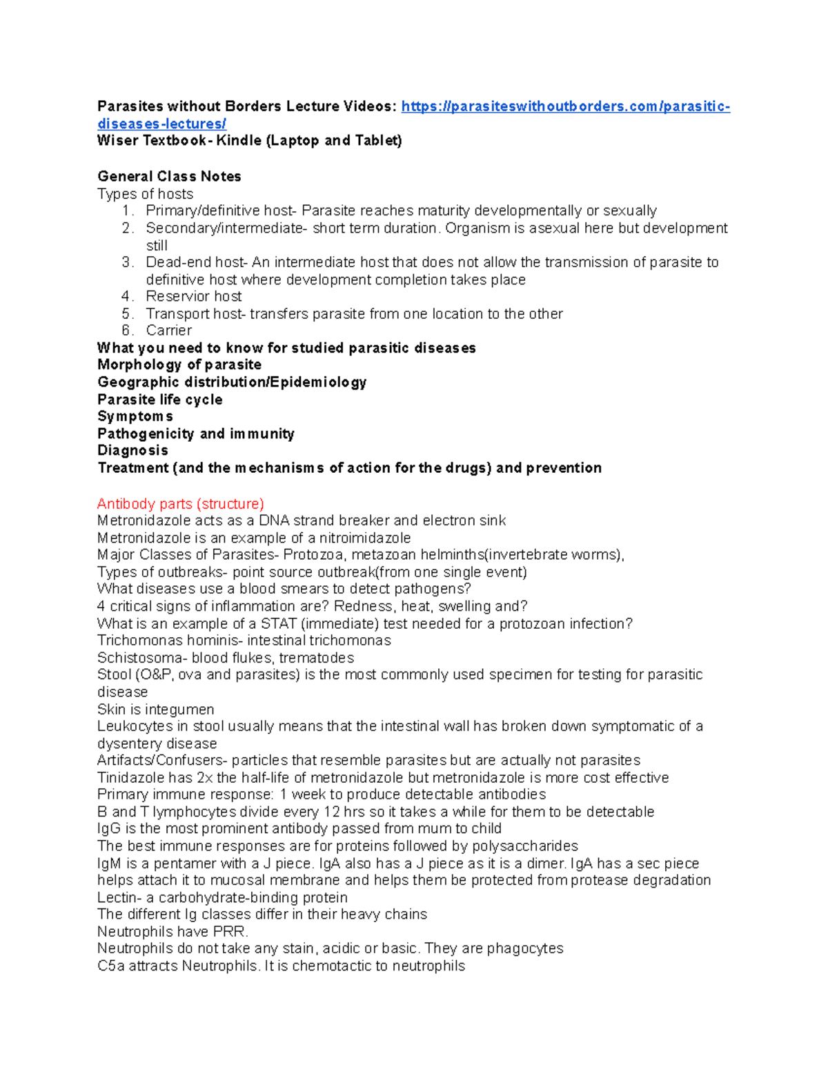 Parasitology notes- exam 1 - Parasites without Borders Lecture Videos ...