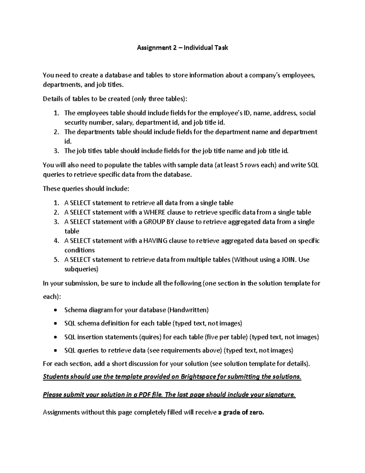 Assignment 2 - Details of tables to be created (only three tables): The ...