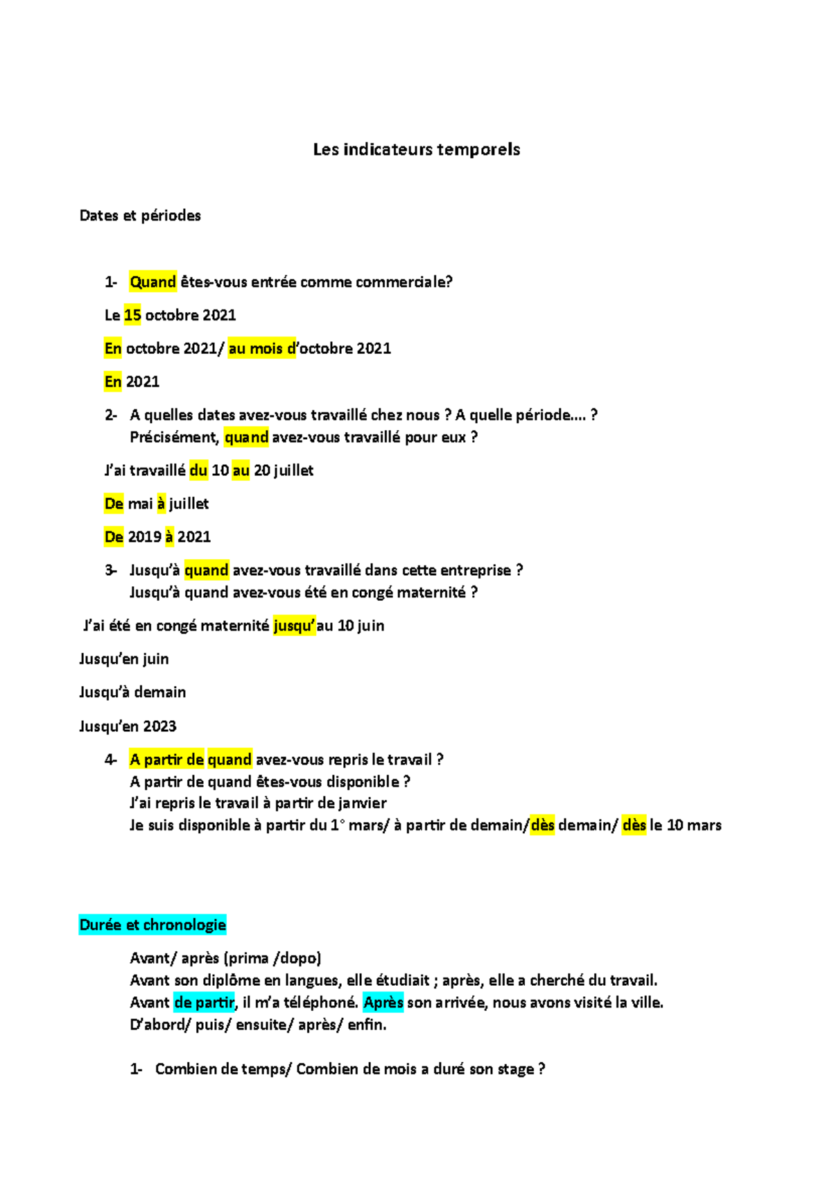 Cours avancé indicateurs temporels - Les indicateurs temporels Dates et ...