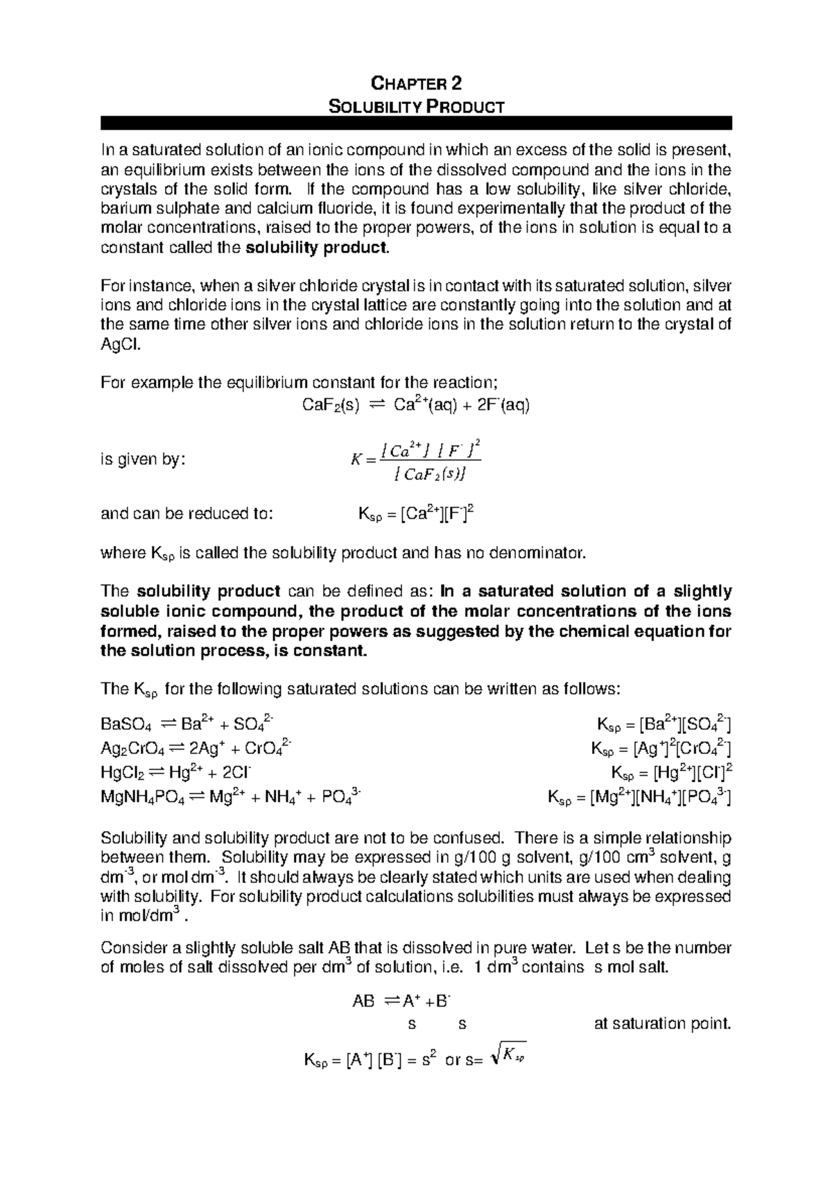 Phys Chem 2 Notes Chapter 7 - Solubility product - CHAPTER 2 SOLUBILITY ...