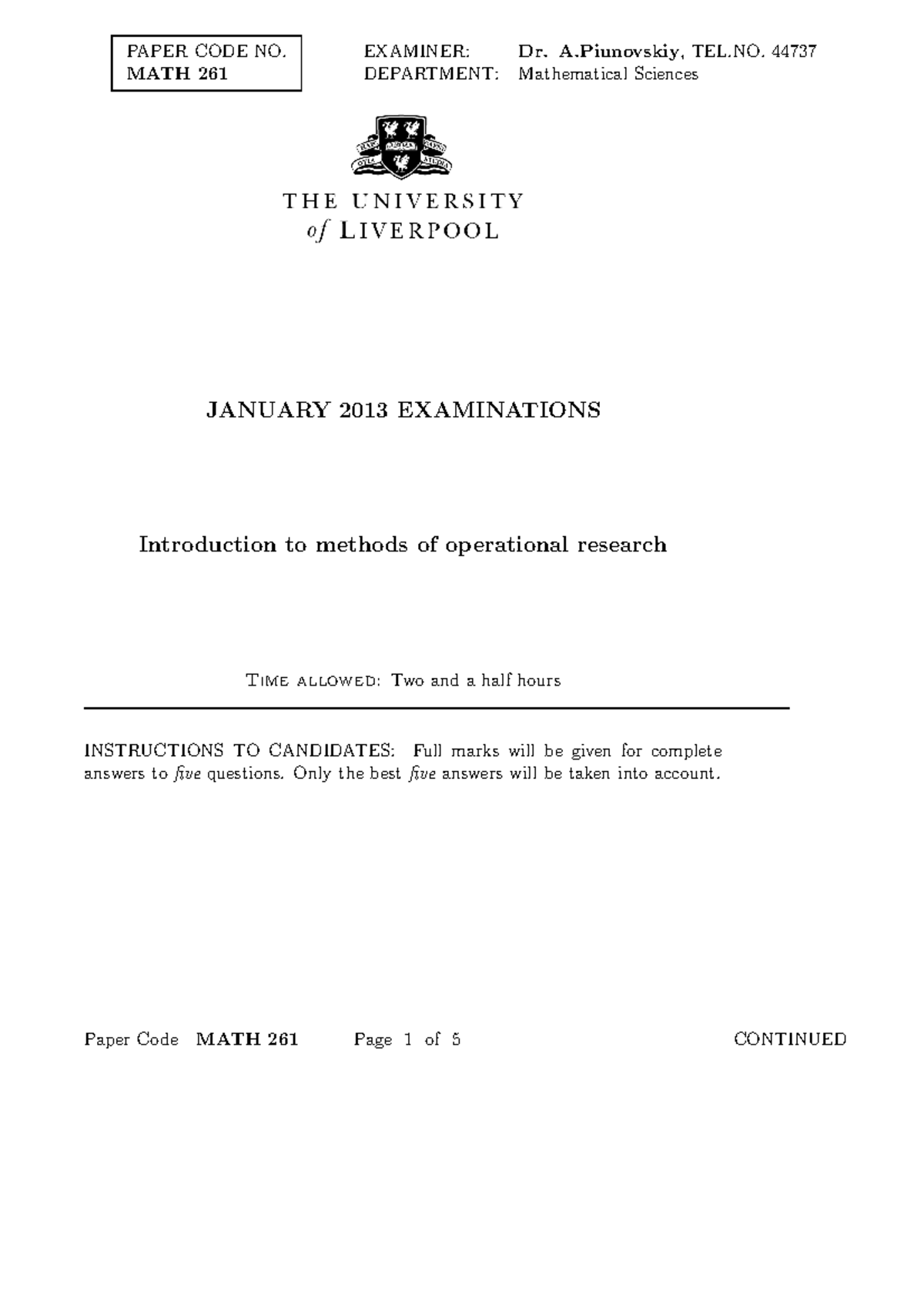 Exam January 2013, questions and answers - Exam with solutions - PAPER ...