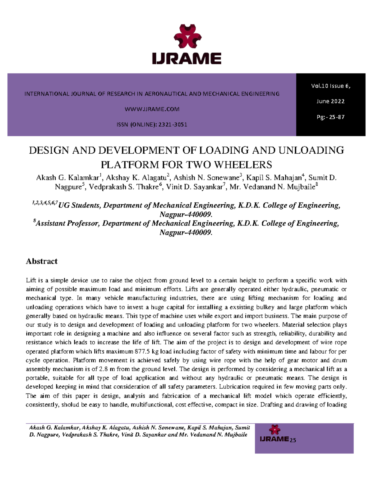 Design and Development of Loading and Unloading Platform for Two ...