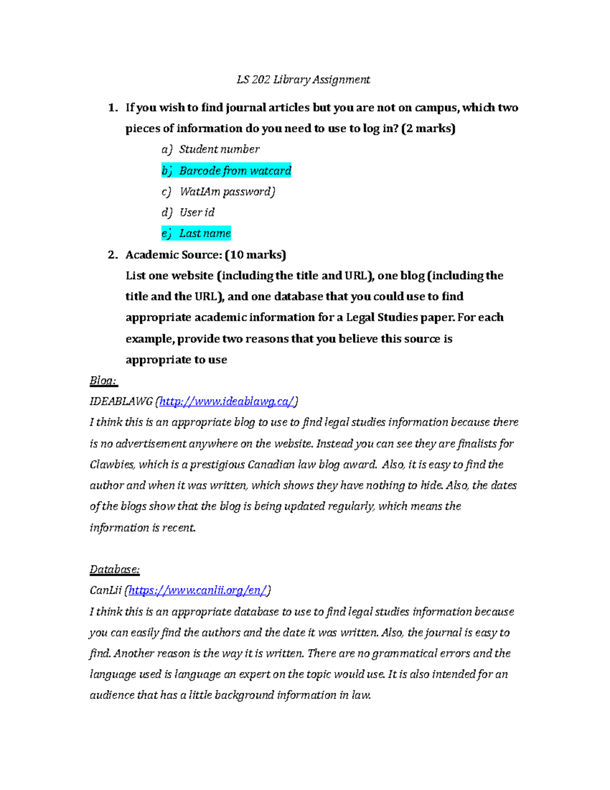 LS 202 Library Assignment - LS 202 Library Assignment If you wish to ...