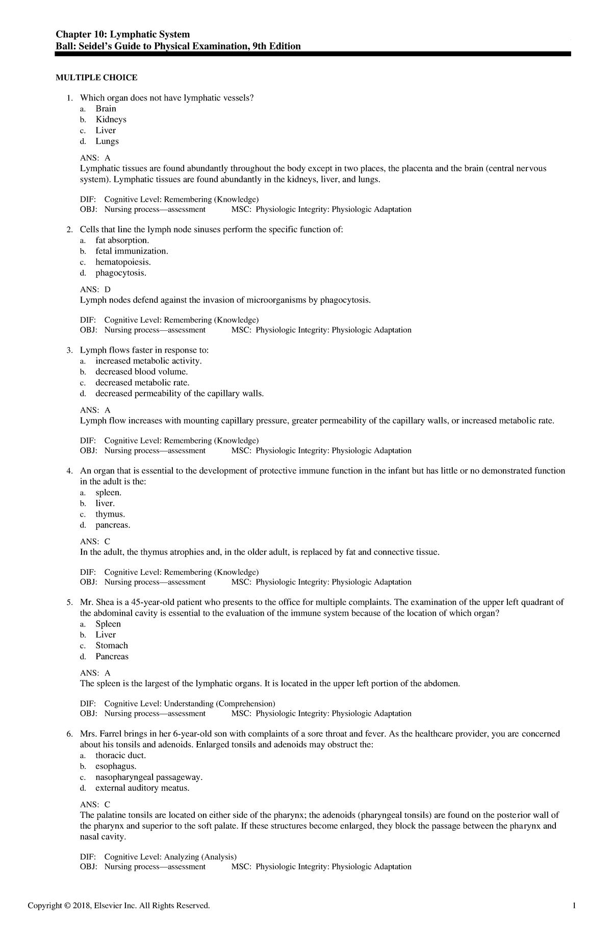 Exam View - Chapter 10 - Chapter 10: Lymphatic System Ball: Guide to ...