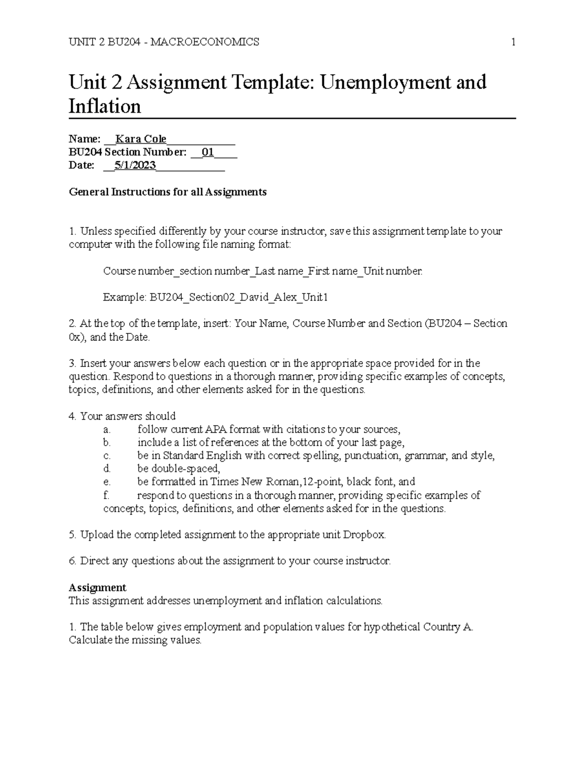 BU 204 Unit2 Assignment - Unit 2 Assignment Template: Unemployment and ...