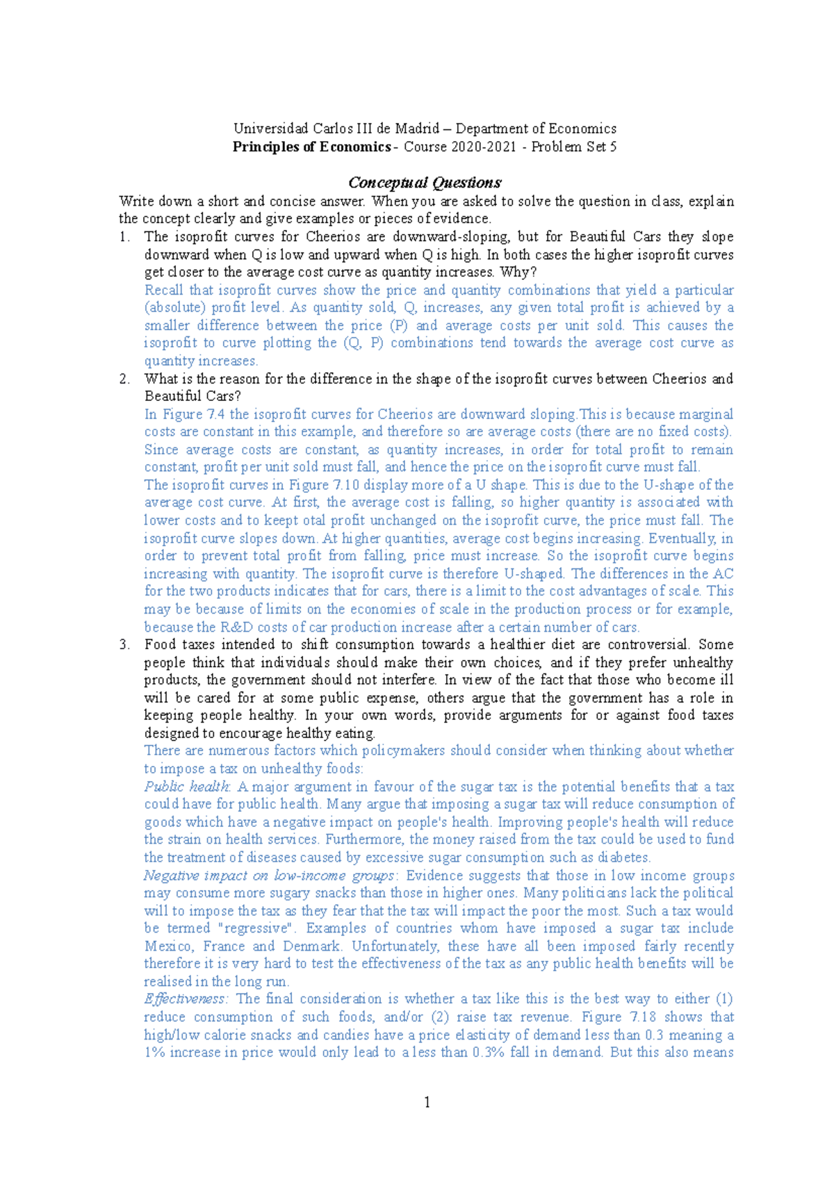 Problem Set 5 - principles of economics - Universidad Carlos III de Madrid – Department of ...