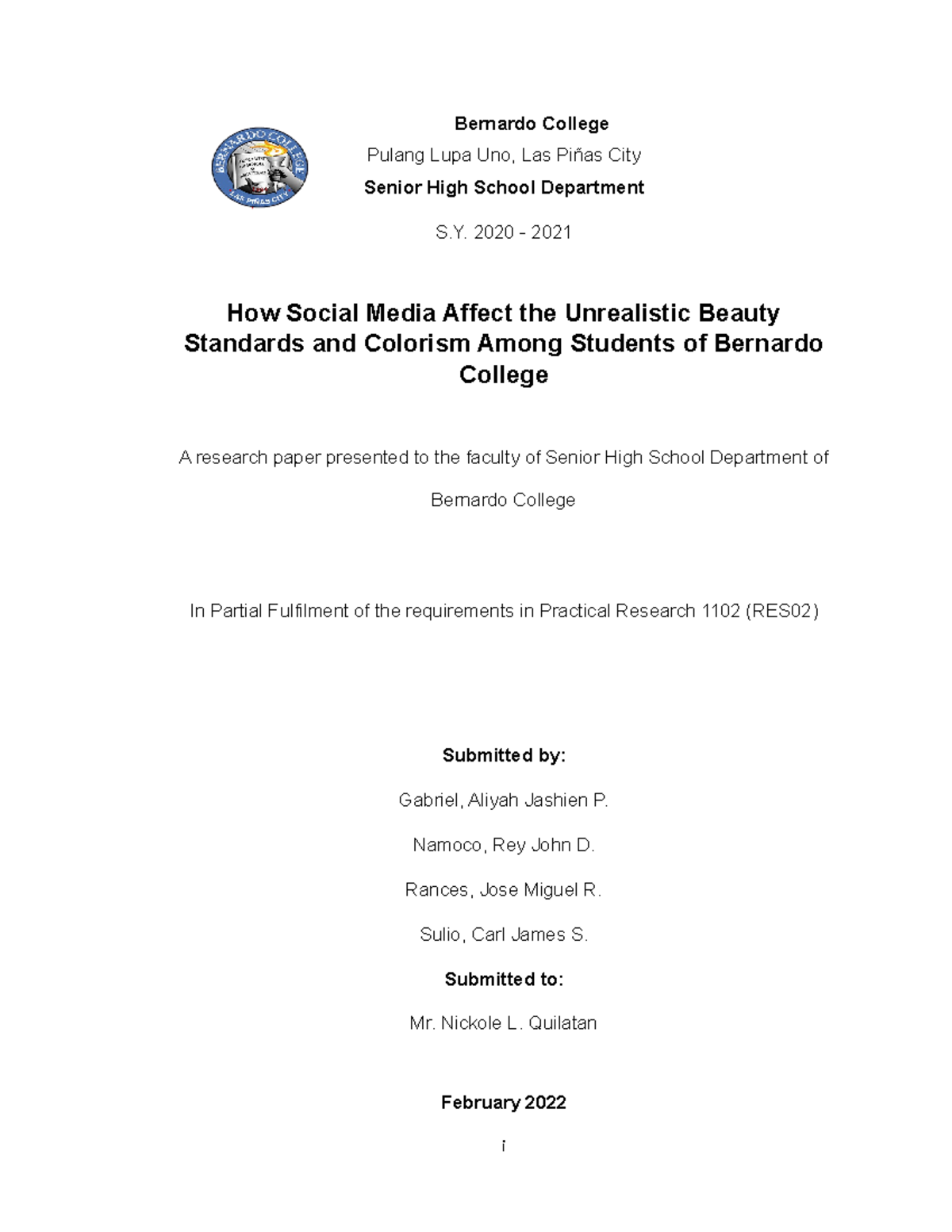 How Social Media Affect the Unrealistic - Bernardo College Pulang Lupa ...