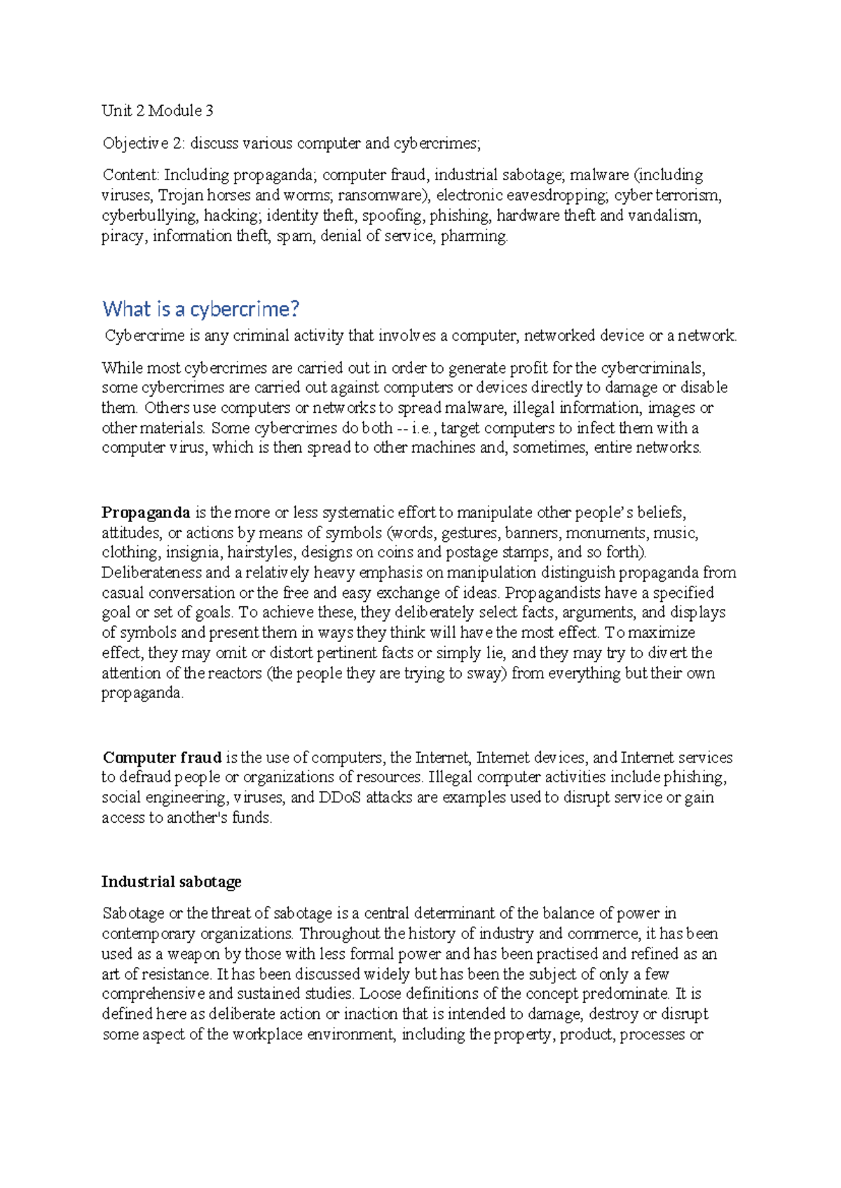 Cape notes unit 2 module 3 content 2 - Unit 2 Module 3 Objective 2 ...