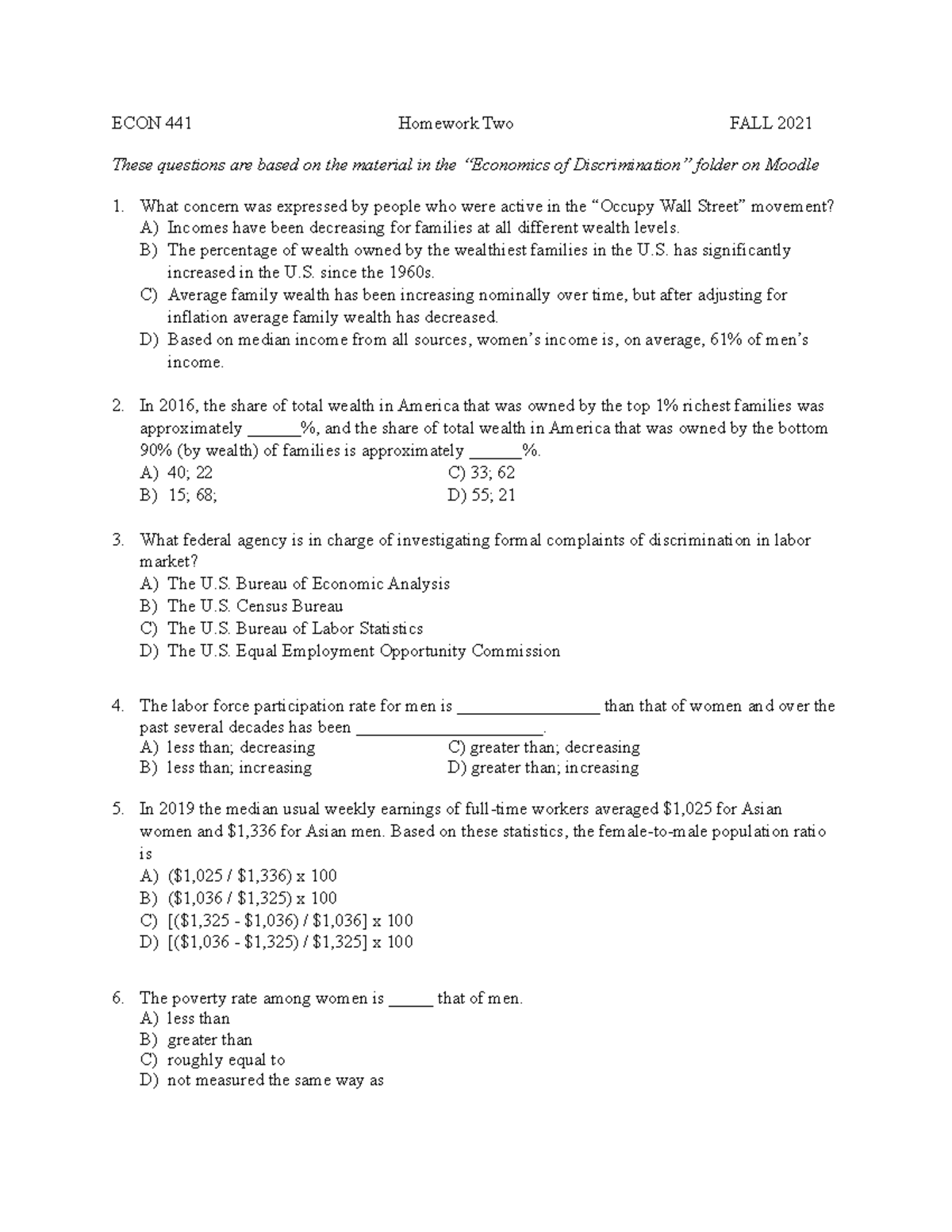 Homework II - ECON 441 - ECON 441 - Southeastern - Studocu
