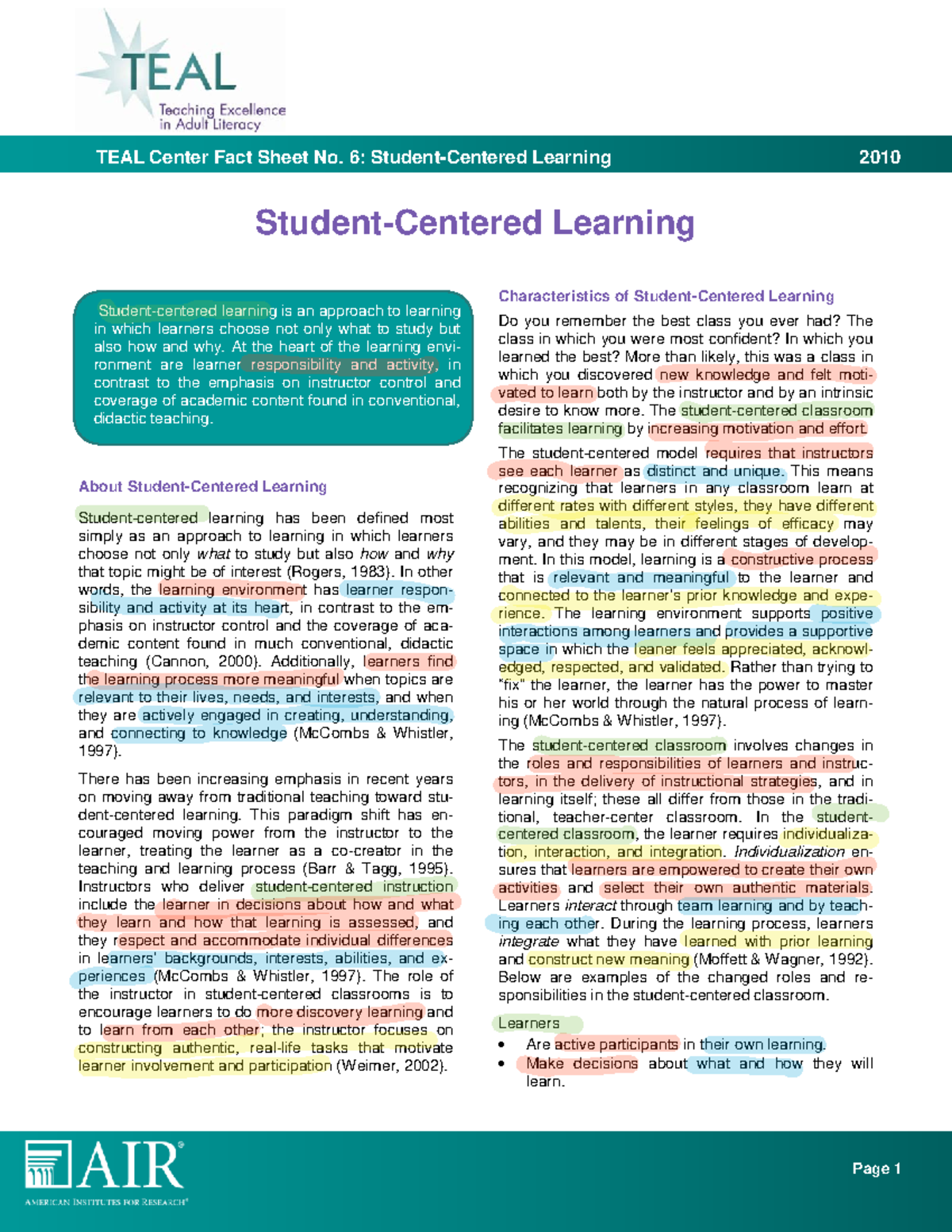 6 TEAL Student-Centered - TEAL Center Fact Sheet No. 6: Student ...