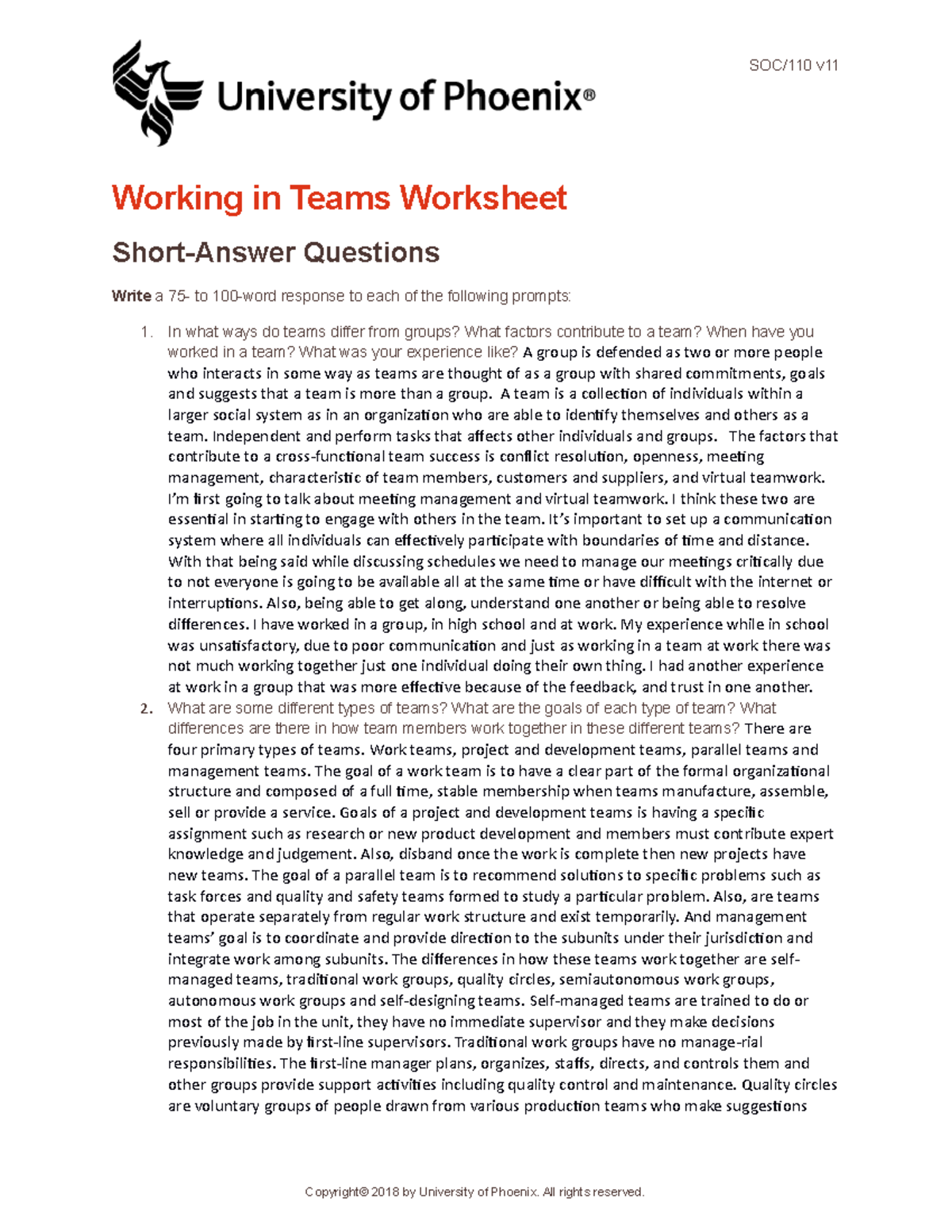 Soc110 v11 wk1 working in teams worksheet - SOC/110 v Working in Teams ...