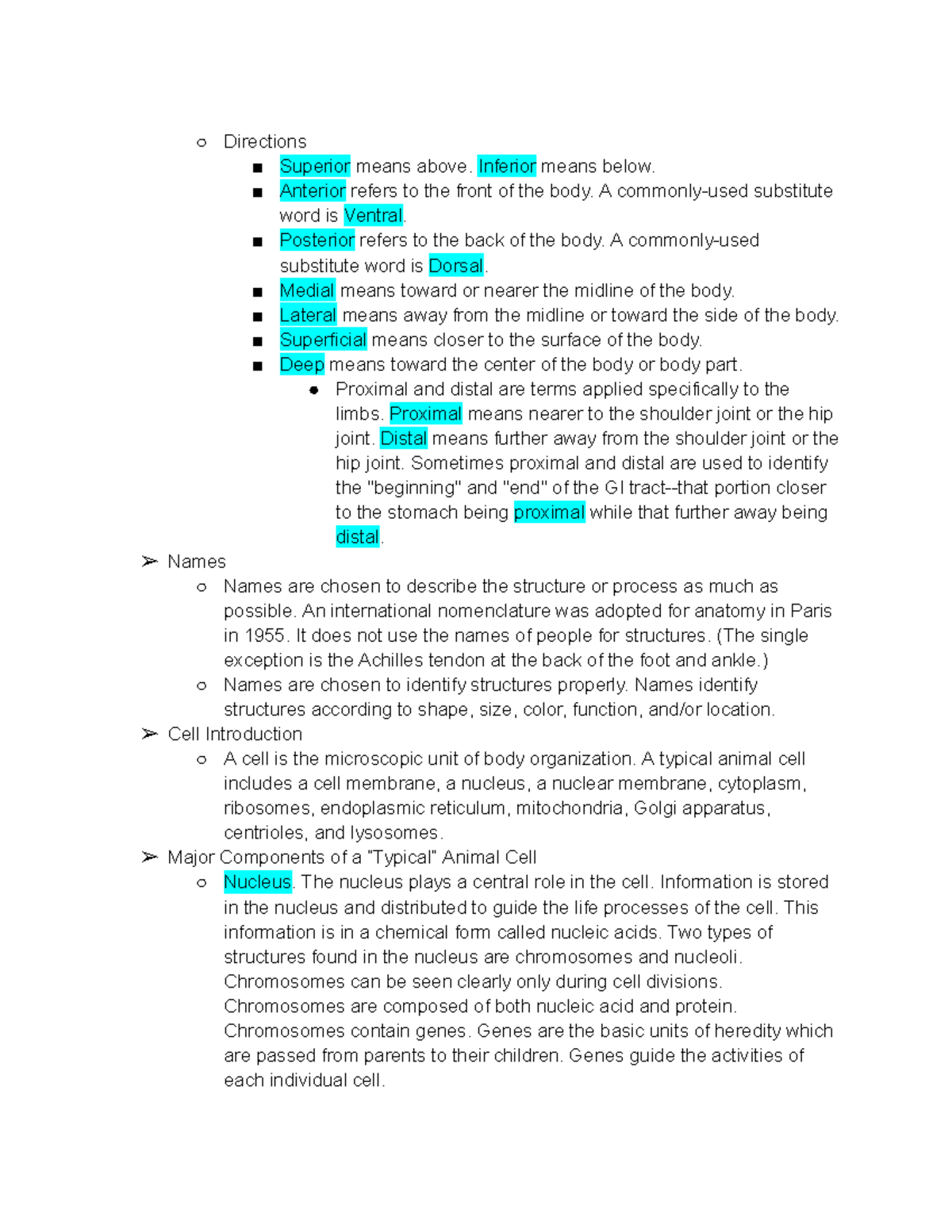 Introduction to Basic Human Anatomy-2 - Directions Superior means above ...