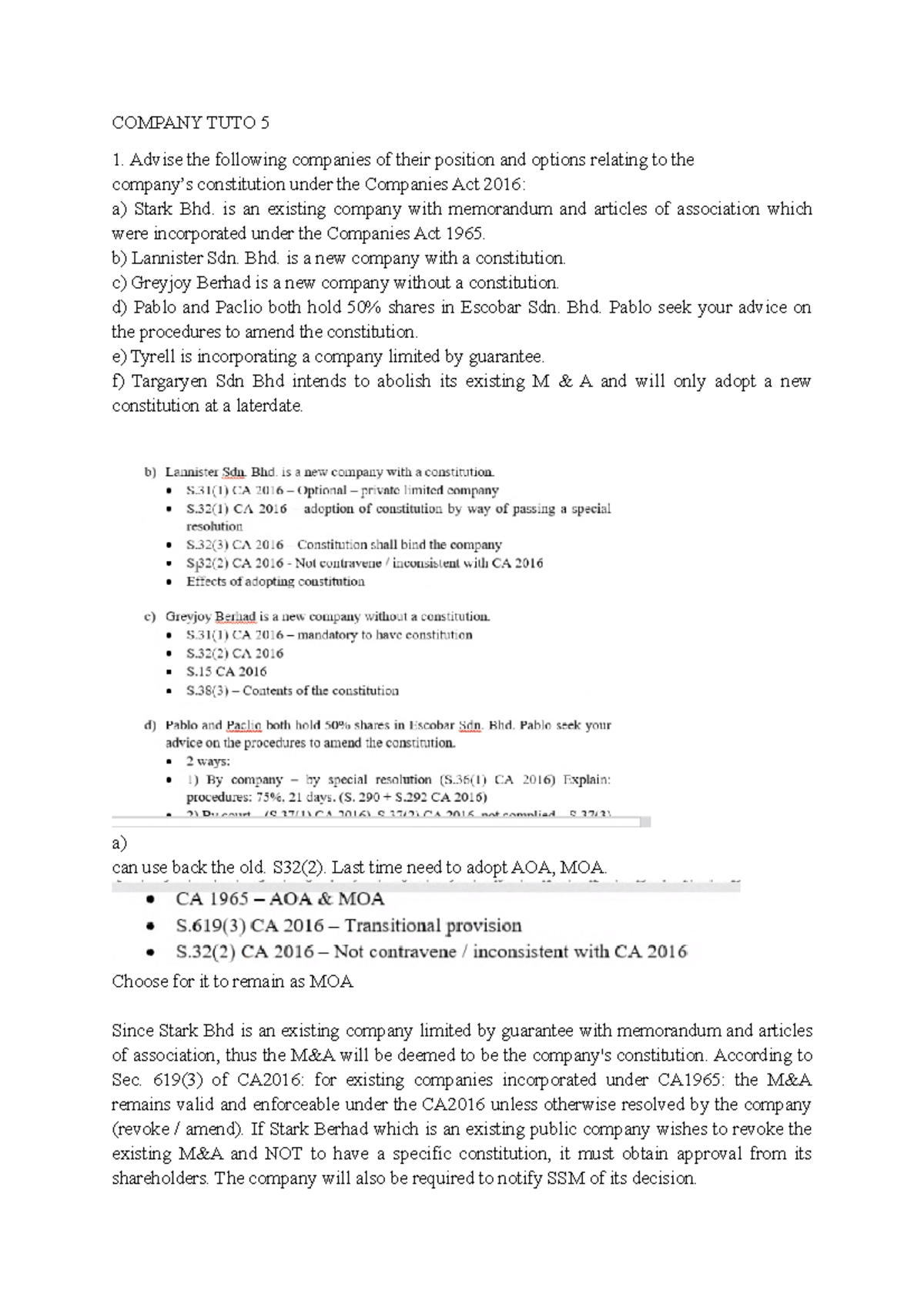 Company Tutorial 5 - COMPANY TUTO 5 Advise the following companies of ...