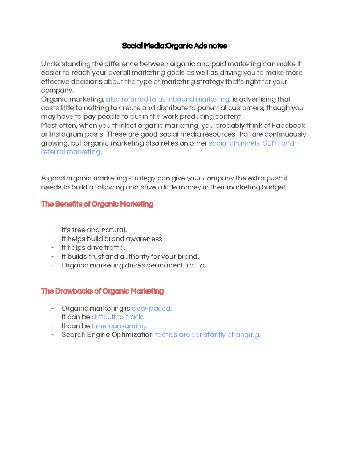 SM Notes Week 7 - Social Media:Organic Ads notes Understanding the ...