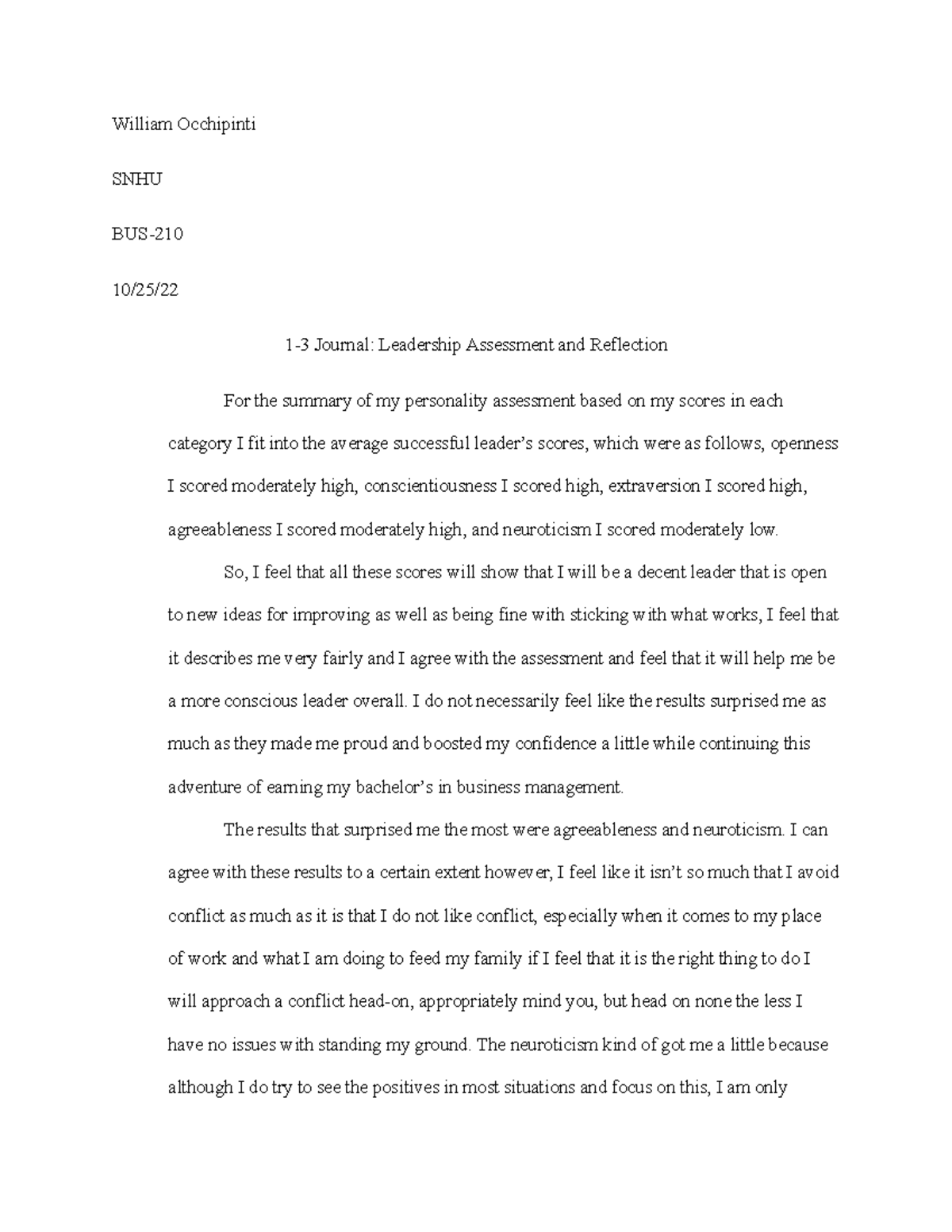 BUS-210 mod 1 - module 1 assignment - William Occhipinti SNHU BUS- 10 ...