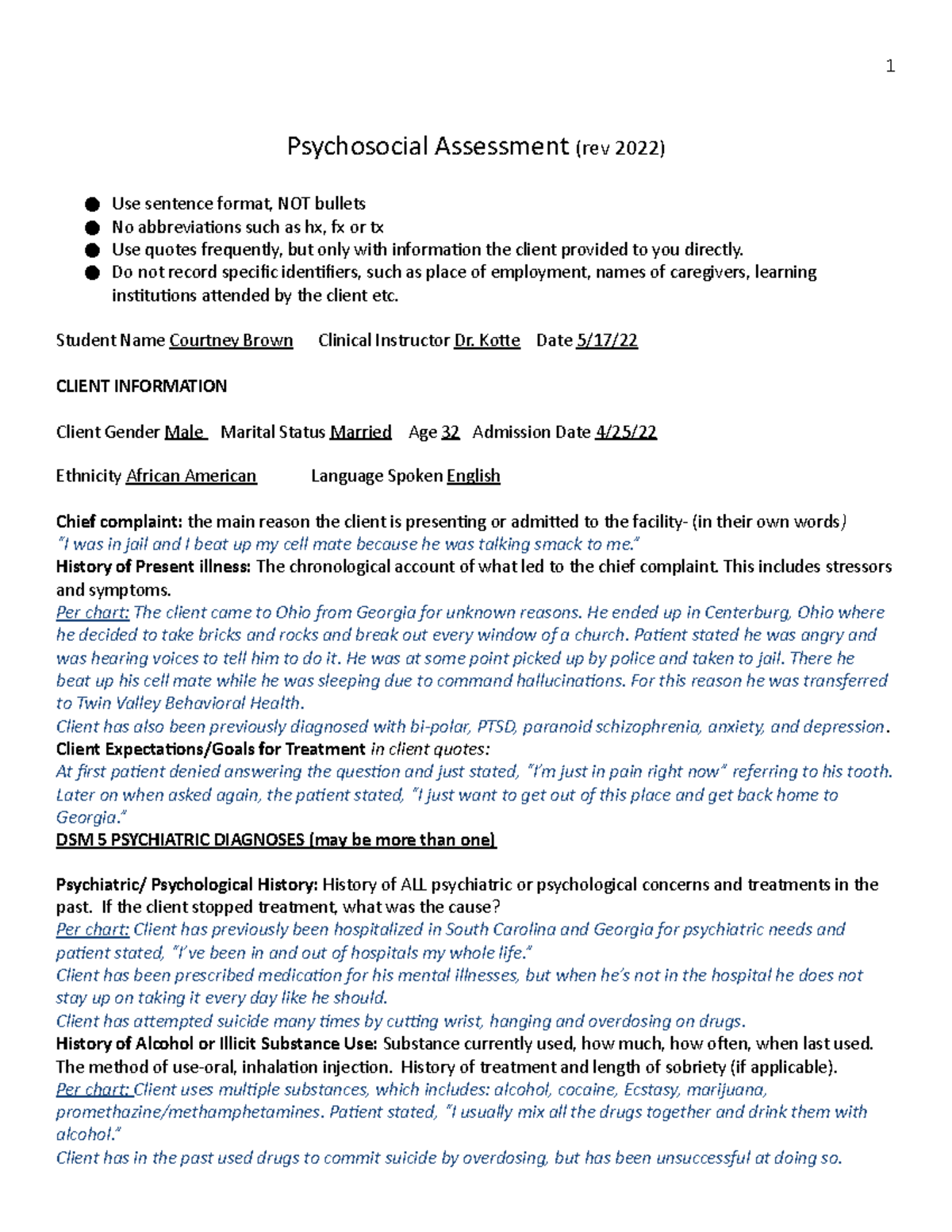 Psycho-social assessment revised 2022-1 - Psychosocial Assessment (rev ...