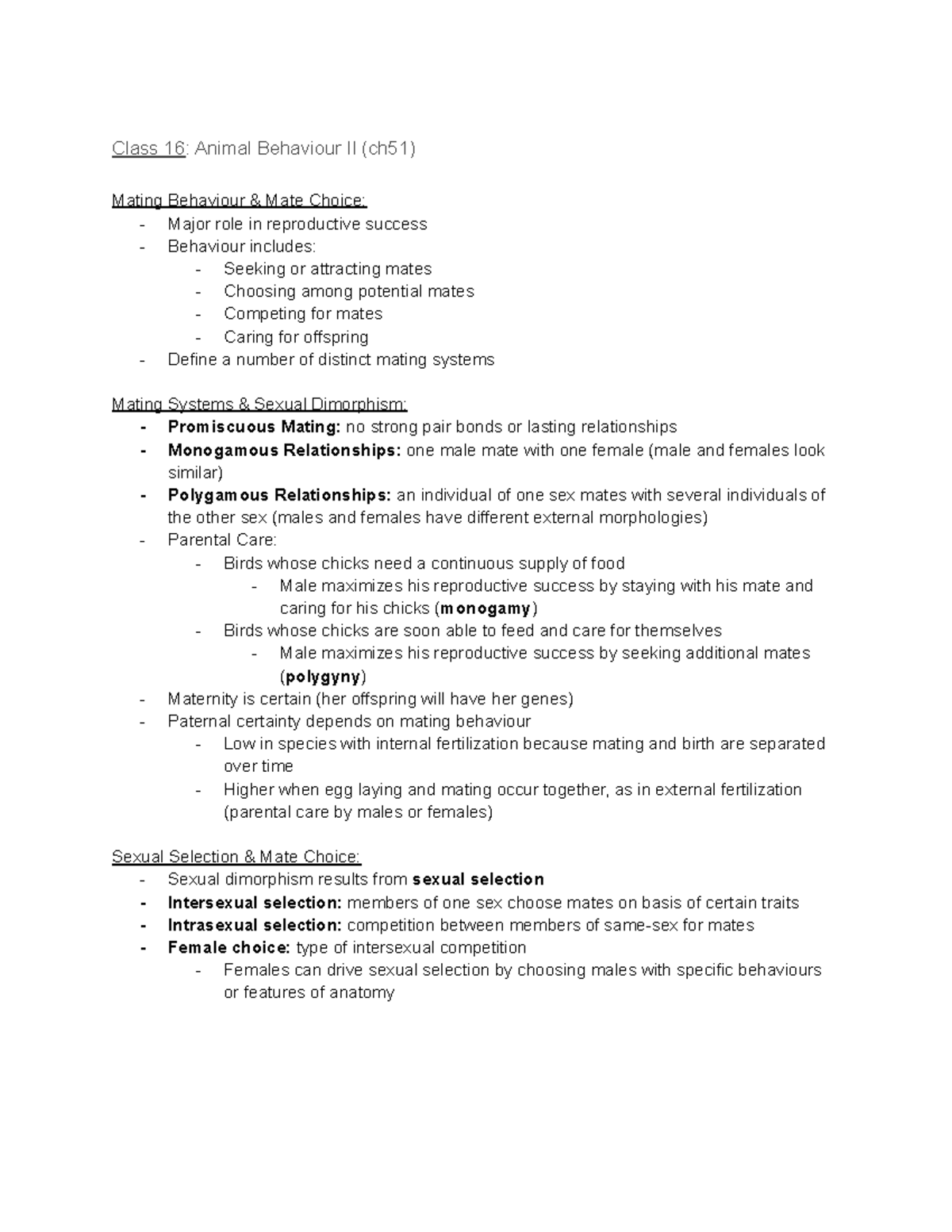 Class 16 Animal Behaviour II (ch51) - Class 16: Animal Behaviour II ...