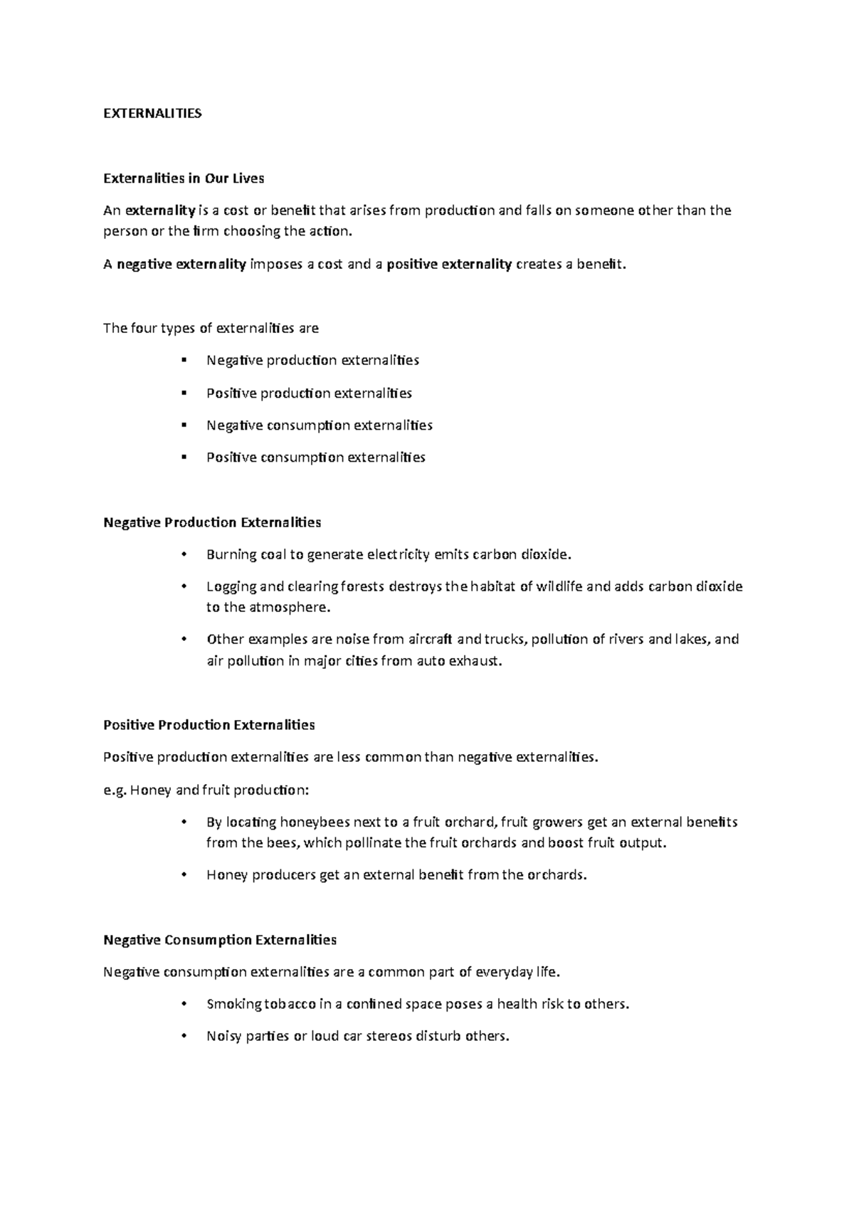 E201 Chapter 17 Notes - EXTERNALITIES Externalities in Our Lives An ...