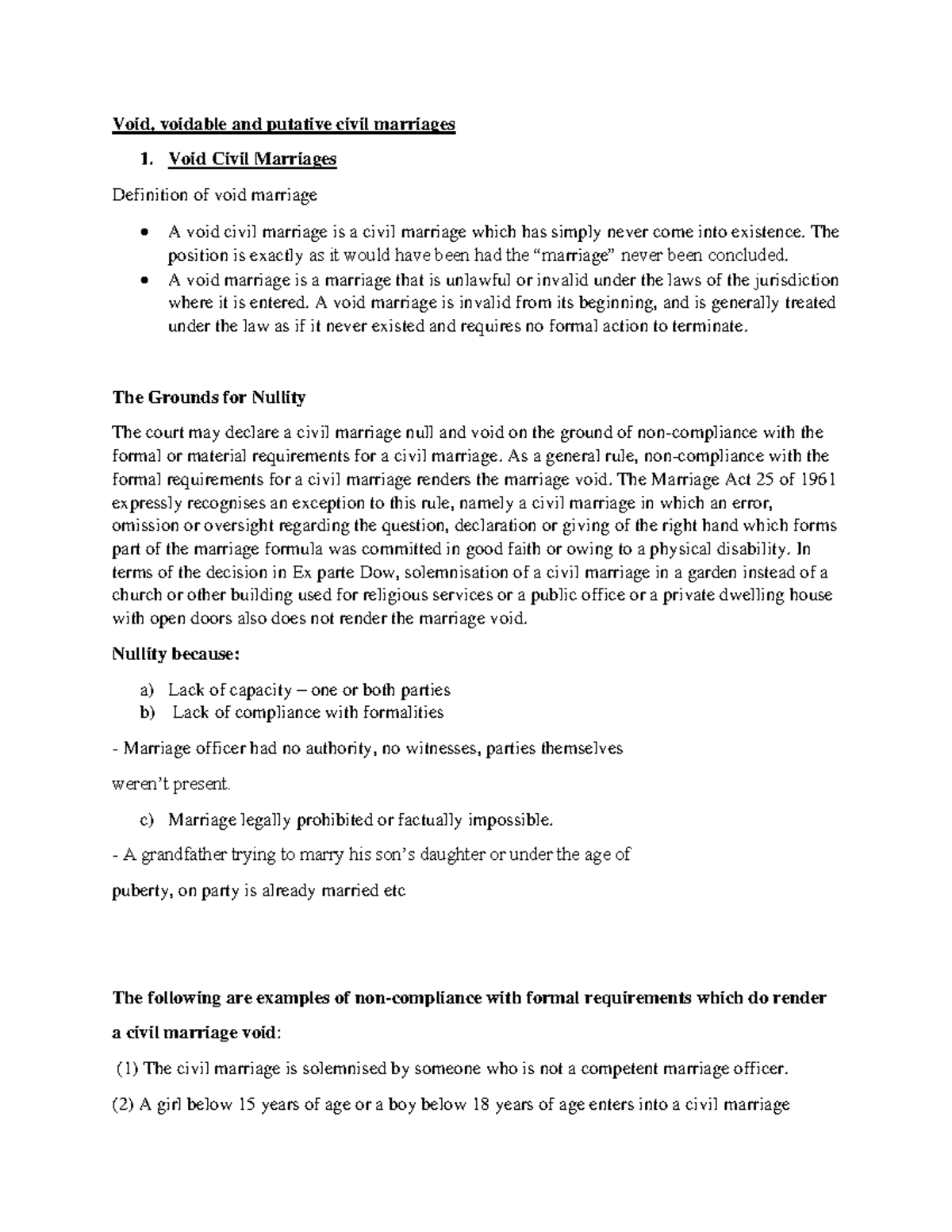 Void, voidable and putative civil marriages - The position is exactly ...