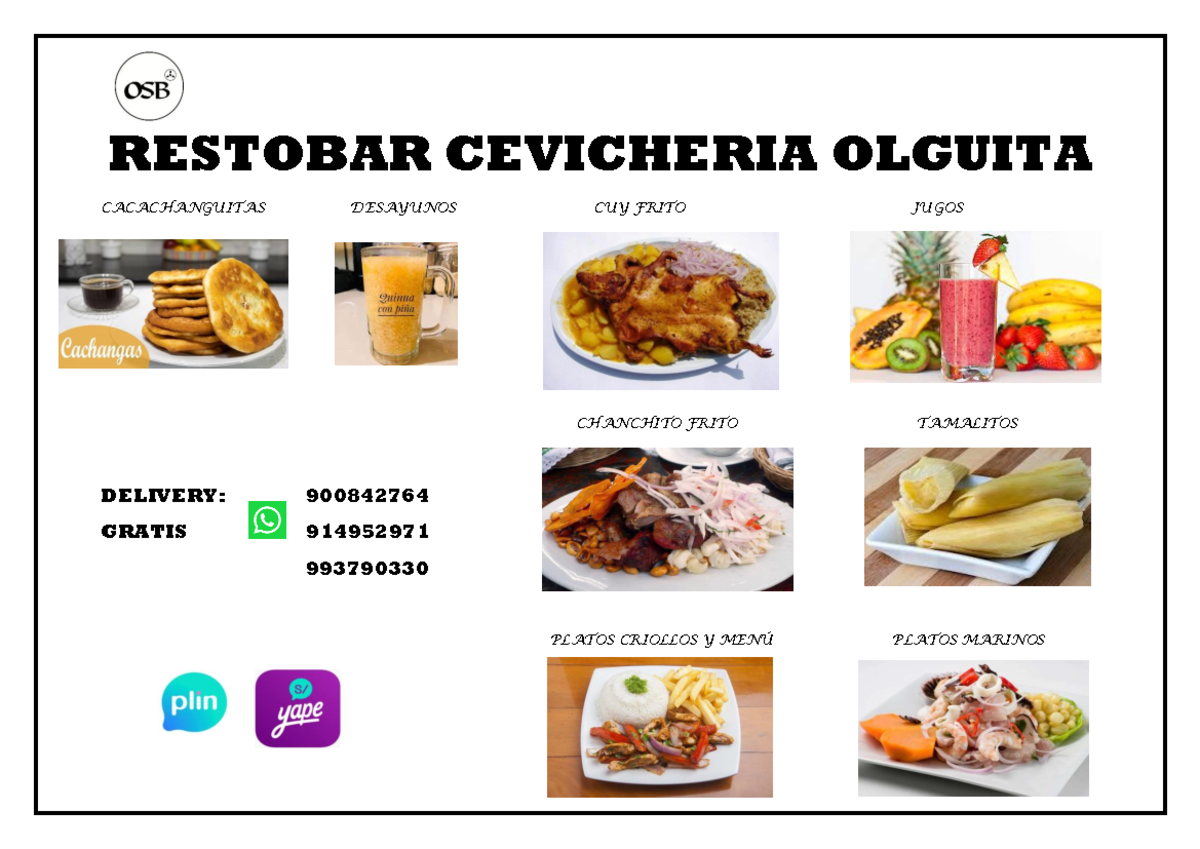 Carta Restobar Cevicheria Olguita - RESTOBAR CEVICHERIA OLGUITA ...