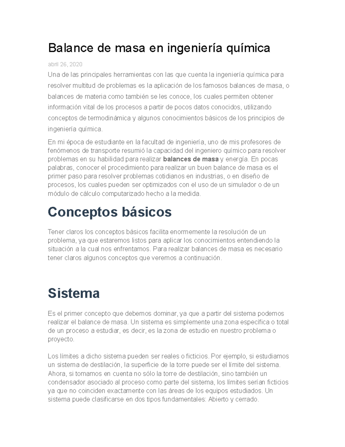 Balance de masa en ingeniería química - Balance de masa en ingeniería ...