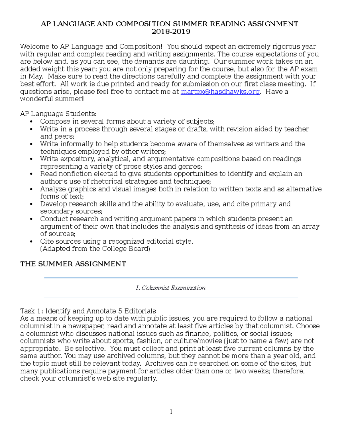 AP Language AND Composition Summer Reading Assignment 18-19 - AP ...