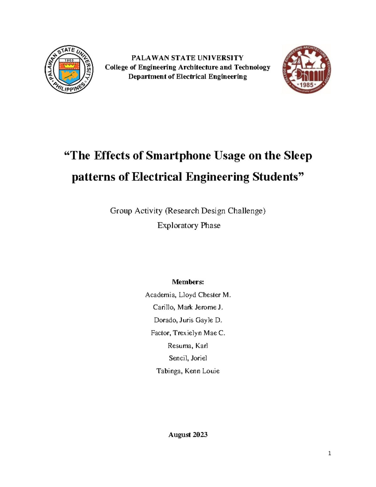Group 1 Research Design Exploratory Phase Final Paper - PALAWAN STATE ...