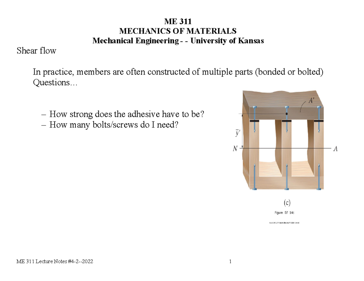 Lecture 4-2 Transverse Shear flow Blank - ME 311 MECHANICS OF MATERIALS ...