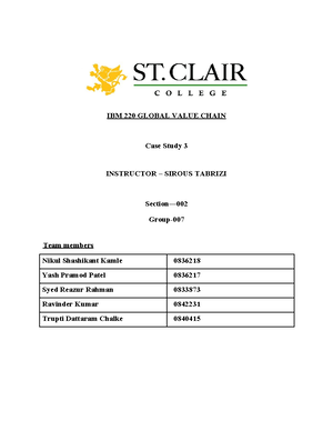 Case study-3, Global Value Chain - Zekelman School of Business & Information Technology Class ...