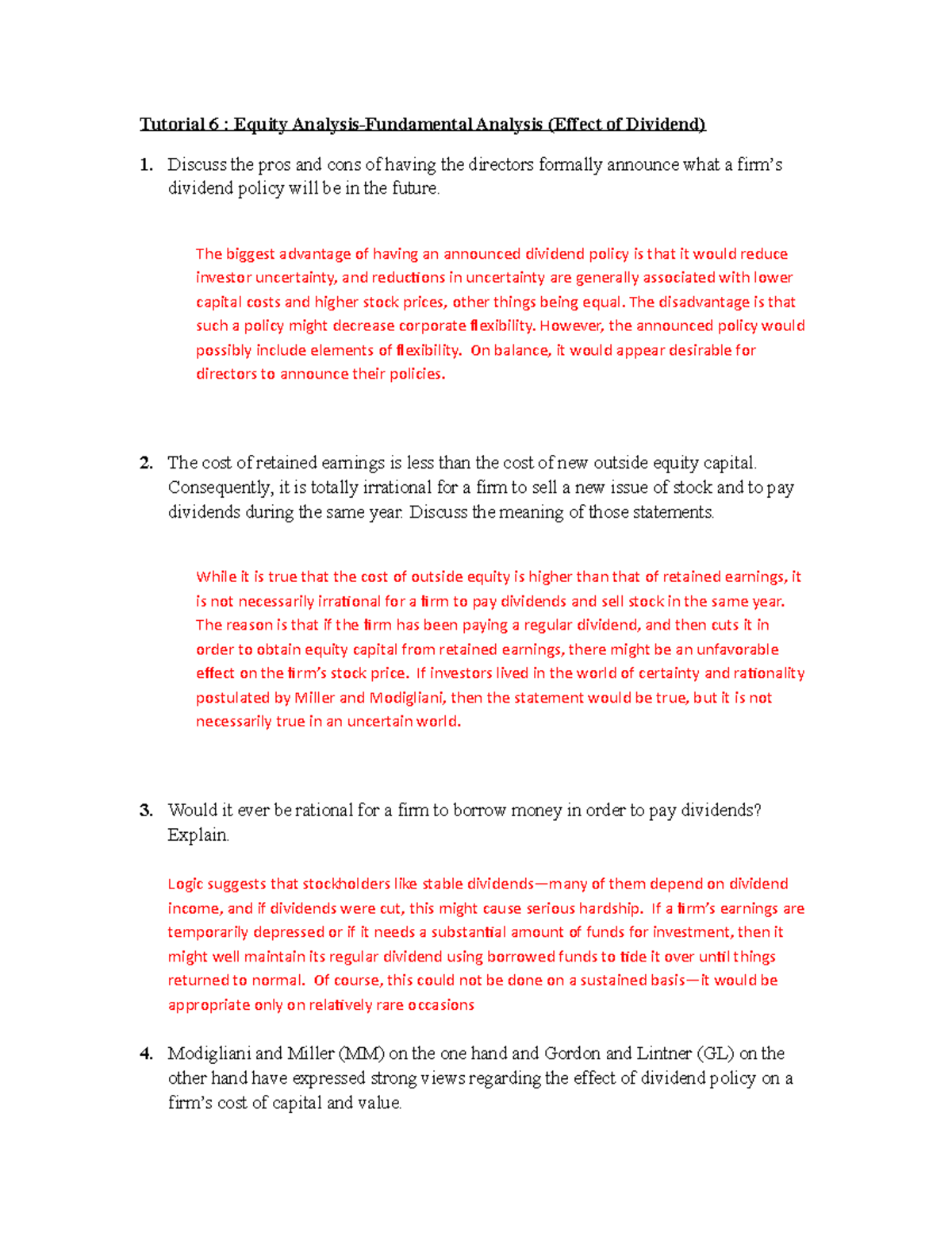Tutorial 6 answer pratice - Tutorial 6 : Equity Analysis-Fundamental ...