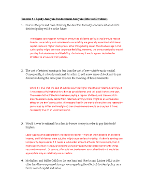 Tutorial 5 answer pratice - Tutorial 5 : Equity Analysis-Fundamental ...