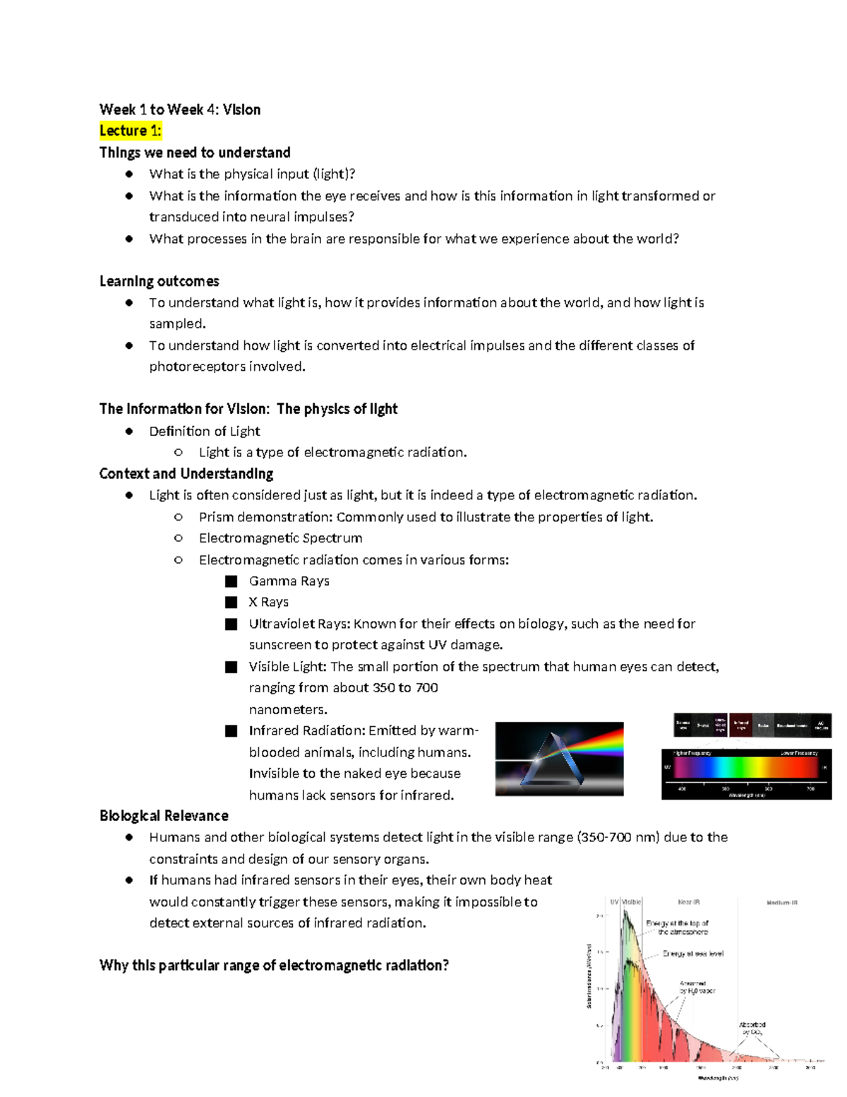Topic 1: Vision study notes - Week 1 to Week 4: Vision Lecture 1 ...