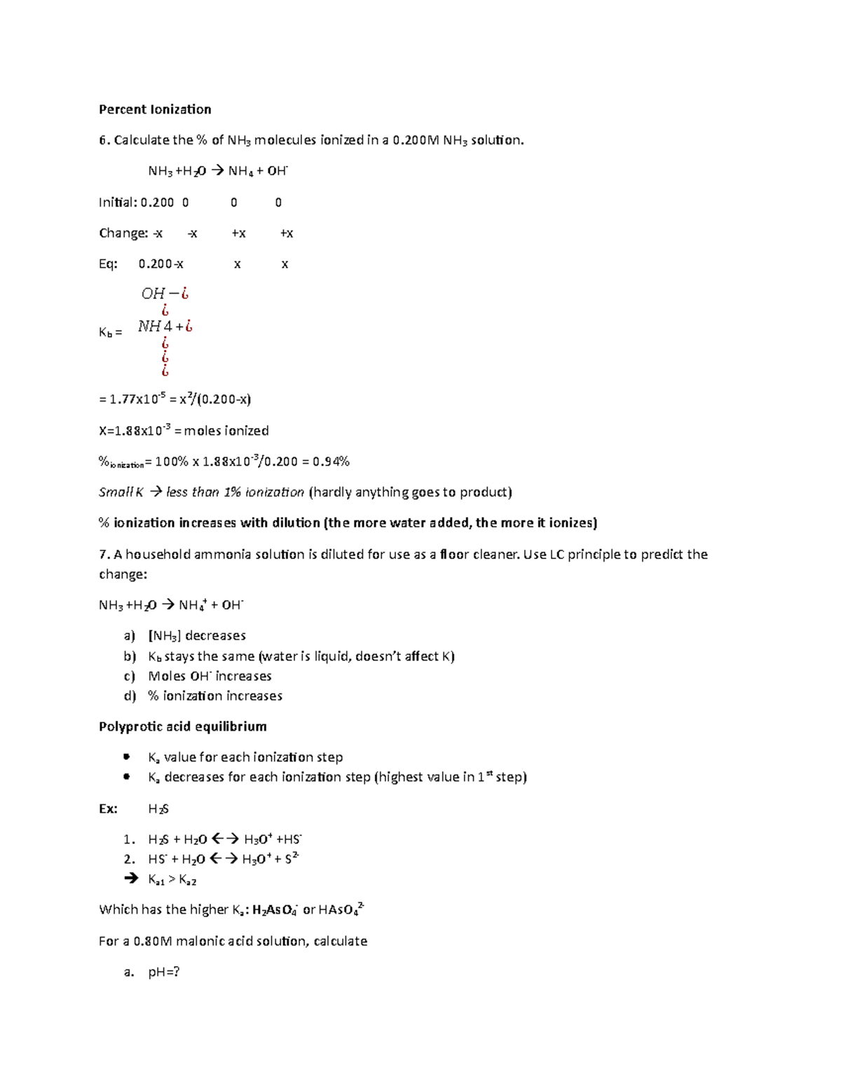 Percent Ionization - Lecture notes Unit 3 - Level 2 - CLT 12 - Percent ...