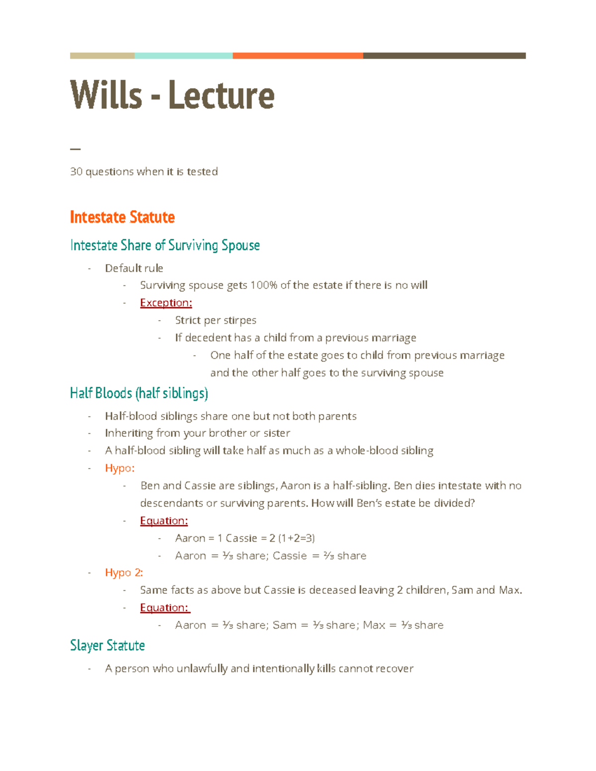 Wills Lecture - Wills - Lecture ─ 30 questions when it is tested ...