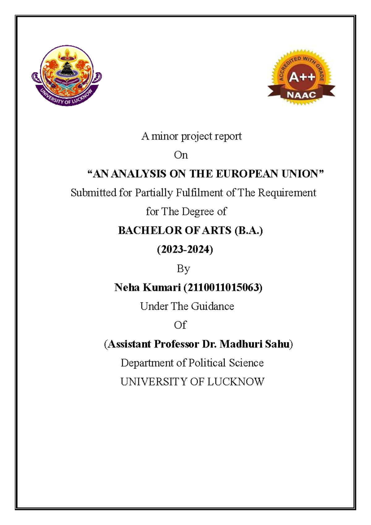 A minor project report - NEHA KUMARI - Artificial Intellegence - A ...