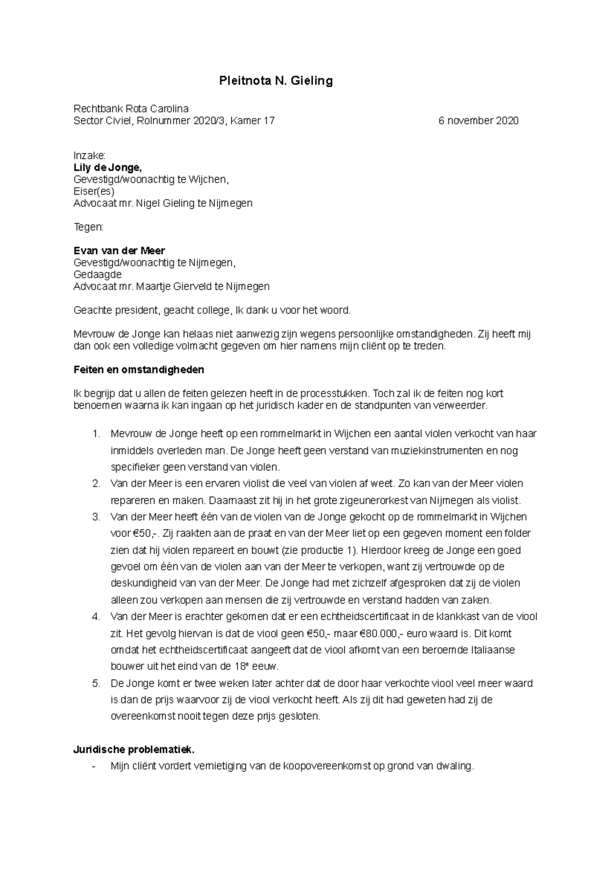 Pleitnota nigel rota - voorbeeld voor pleiten - Pleitnota N. Gieling ...