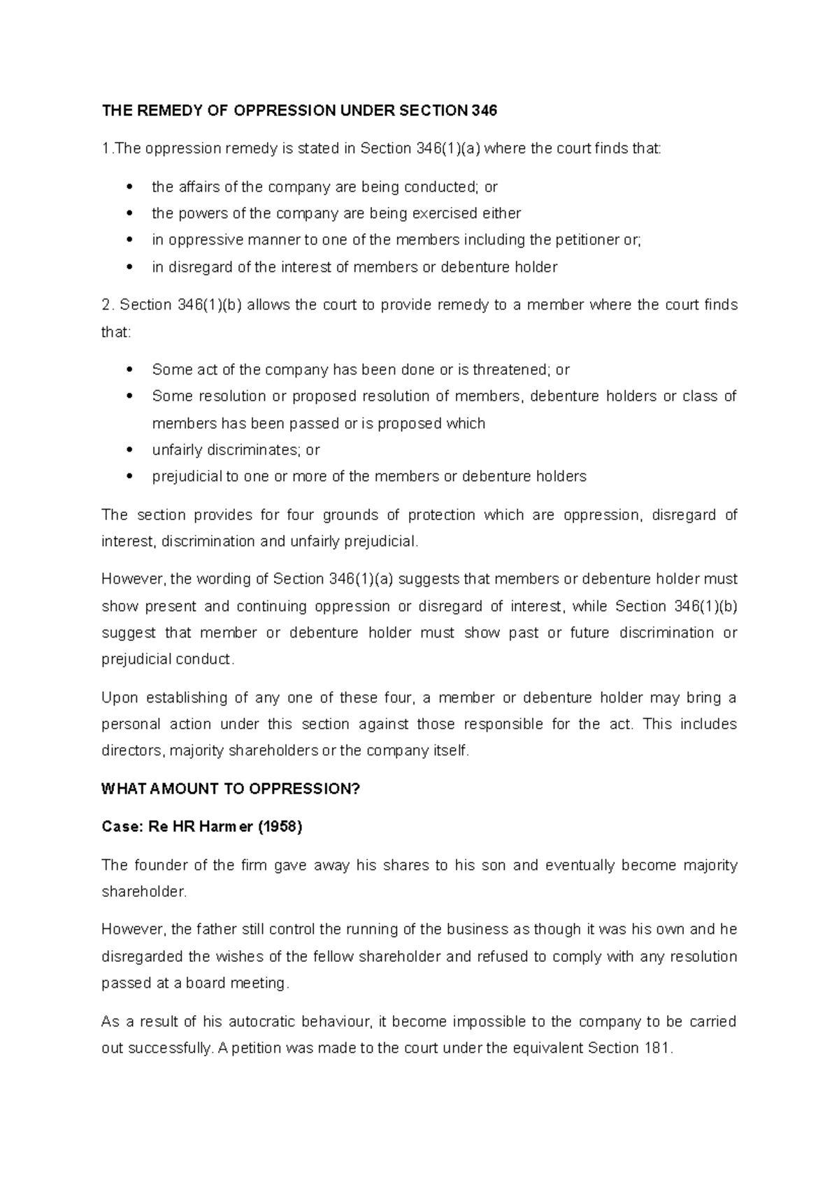 THE Remedy OF Oppression Under Section 346 - THE REMEDY OF OPPRESSION ...