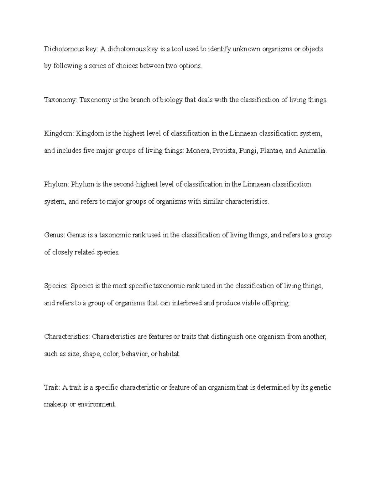 Untitled document (29) - Dichotomous key: A dichotomous key is a tool ...