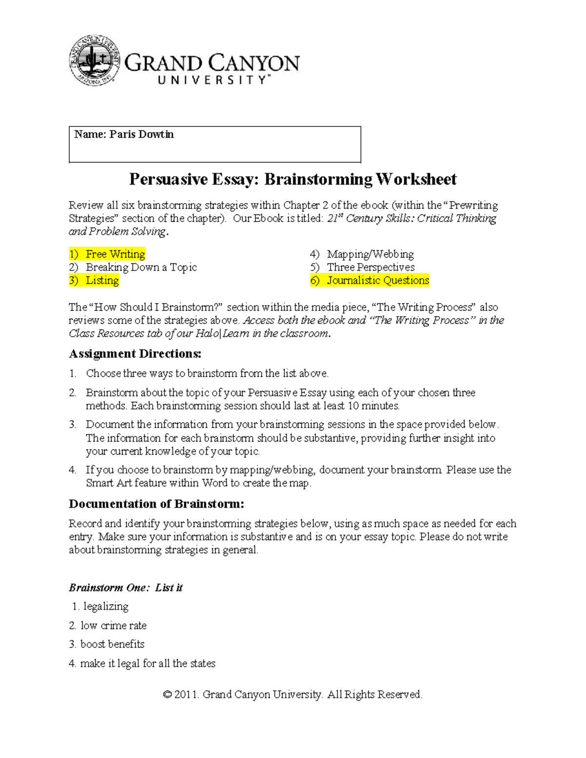 PHI105 T2 Brainstorming Worksheet 4 13 2023 - Name: Paris Dowtin ...