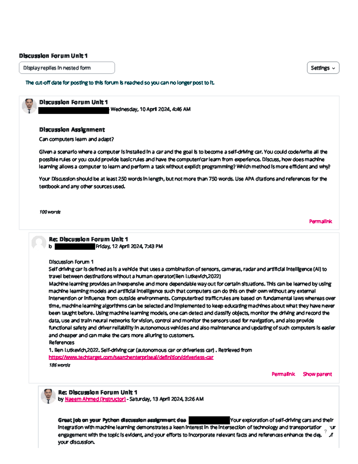 CS 4408 Discussion Forum Unit 1 Full Forum - Discussion Forum Unit 1 Display replies in nested ...