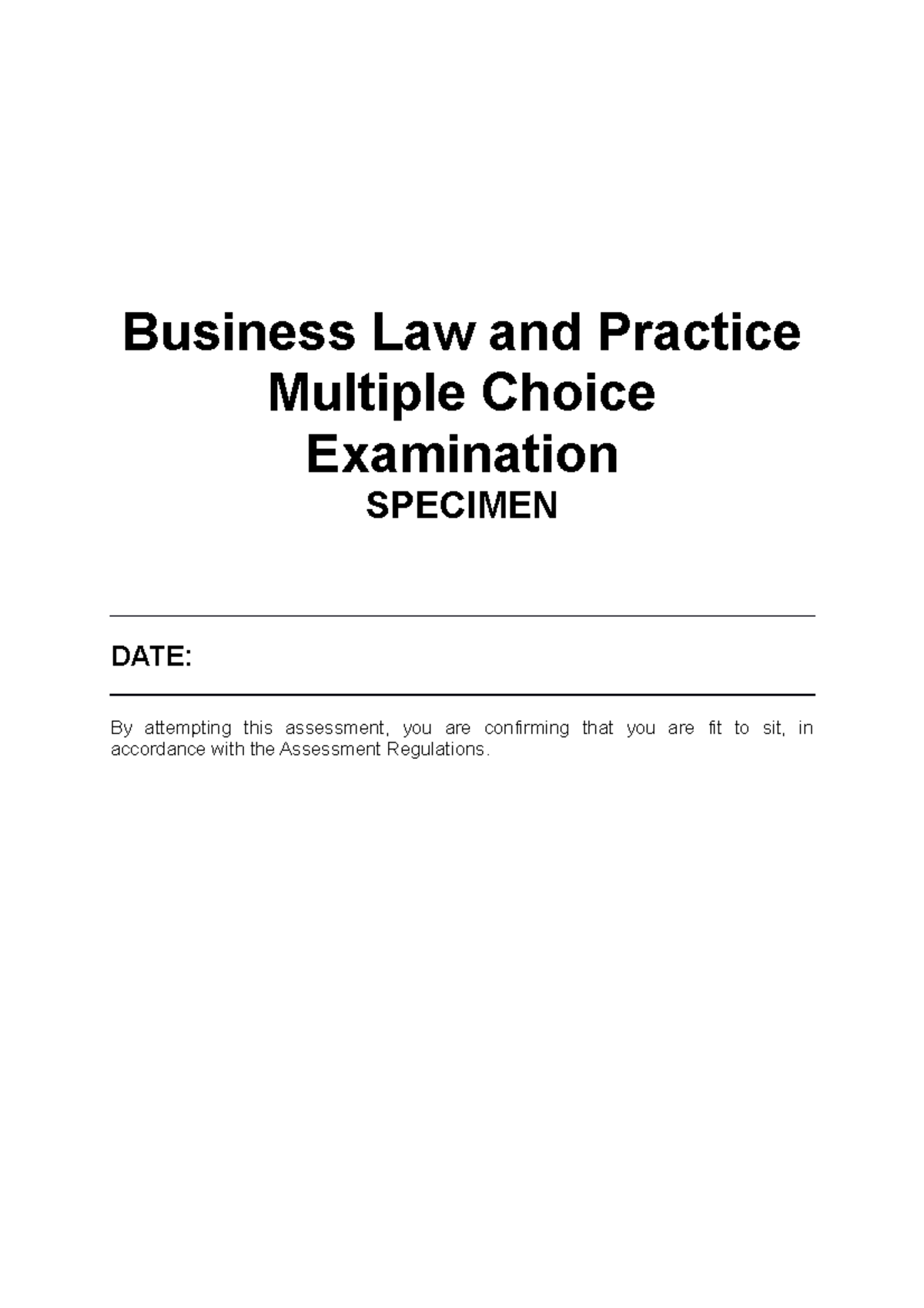 BLP Assessment including Corporate Finance - Business Law and Practice Multiple Choice ...