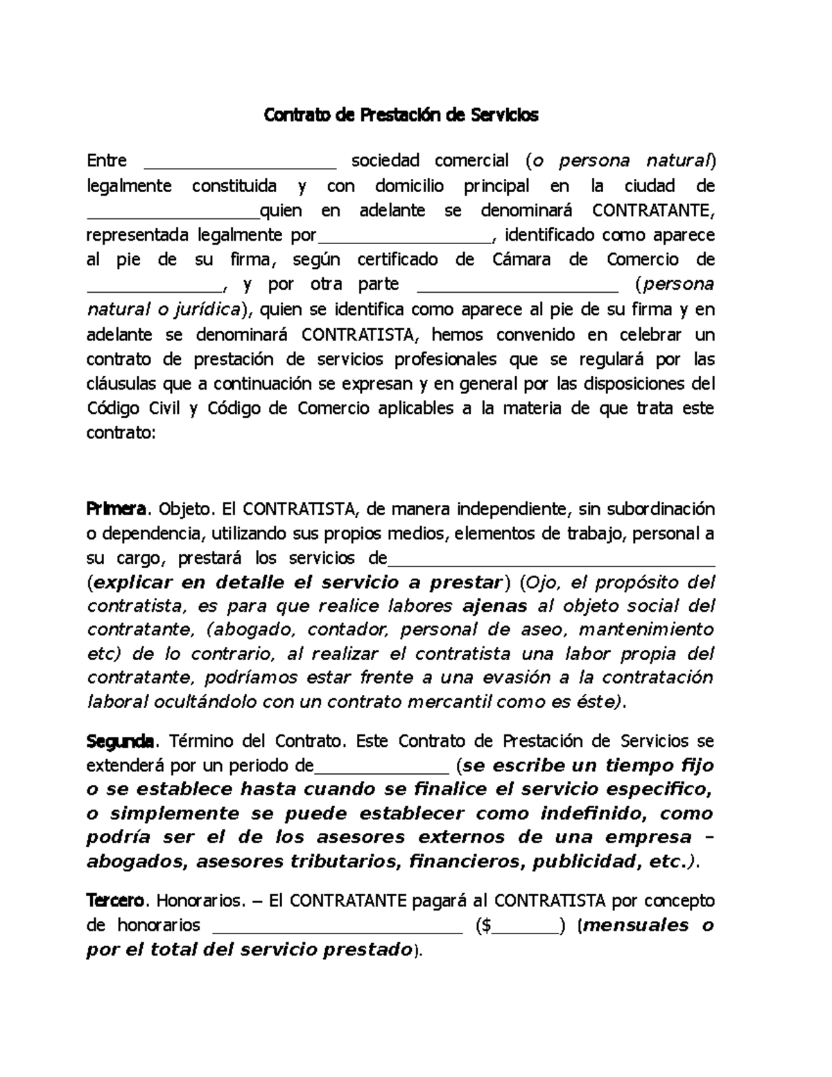 Ejemplo De Contrato De Trabajo Modelo Contrato De Prestacion De/modelo De Carta De Contrato