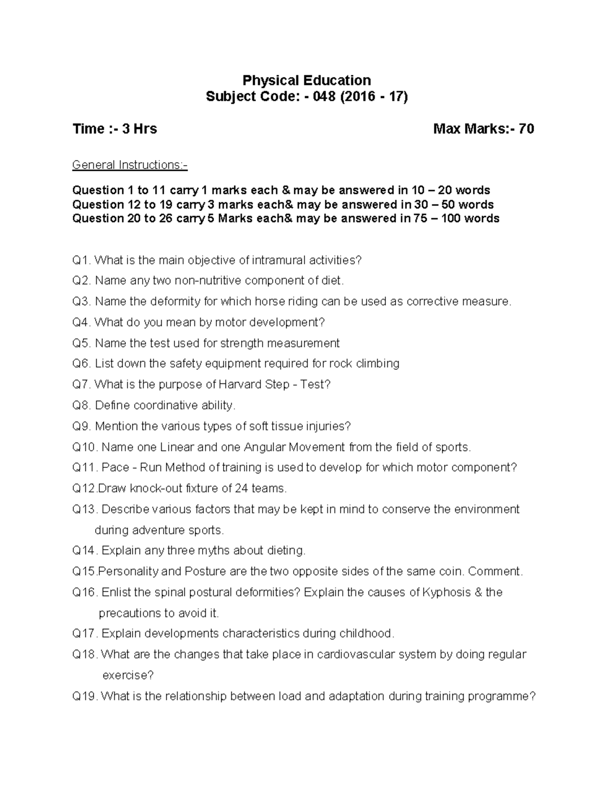 Physical Education Class XII - Physical Education Subject Code: - 048 ...