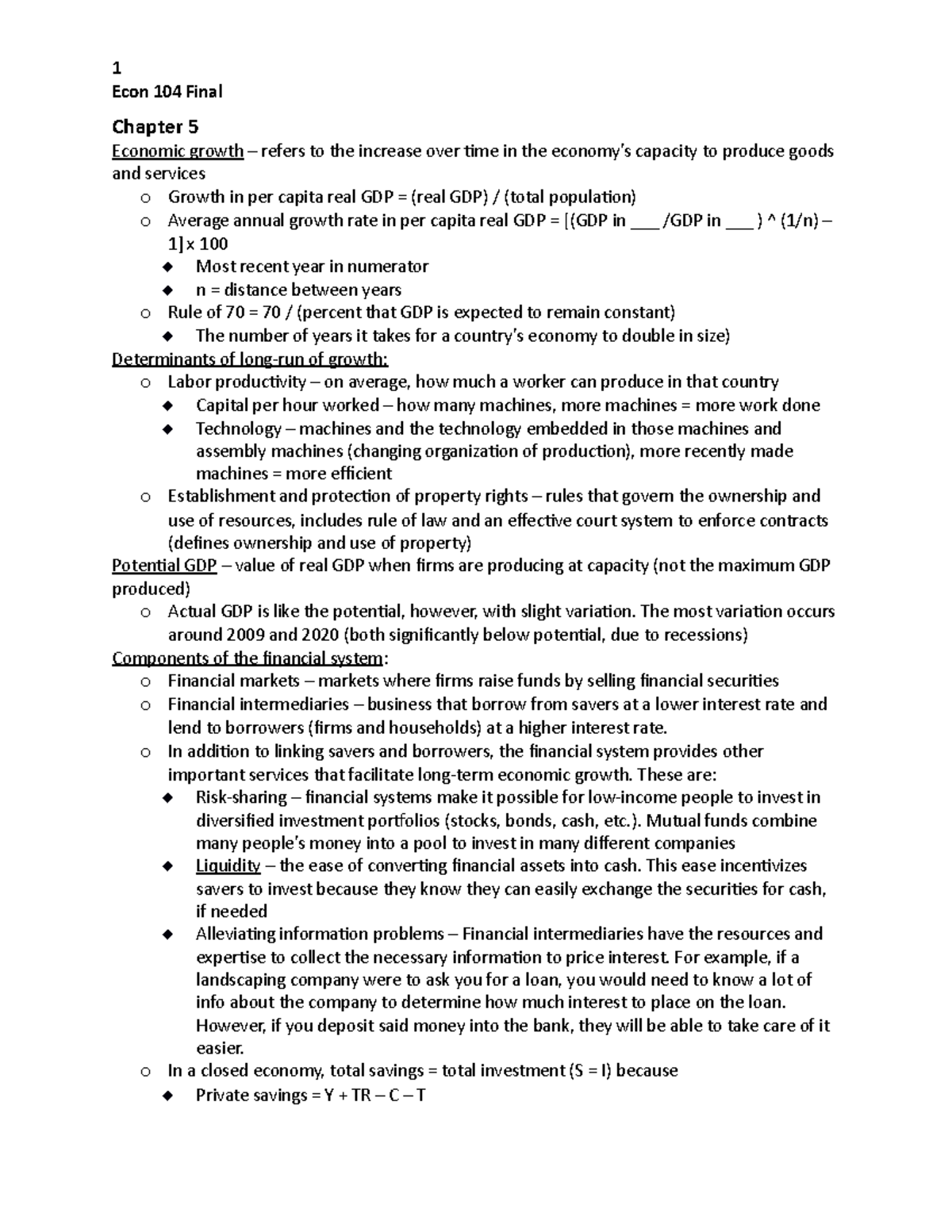 Econ 104 final exam study guide - Econ 104 Final Chapter 5 Economic ...