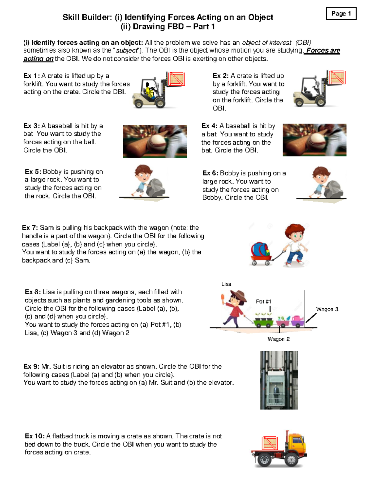 FBD Drawing 1 Skill Sp20 - Skill Builder: (i) Identifying Forces Acting on an Object (ii ...