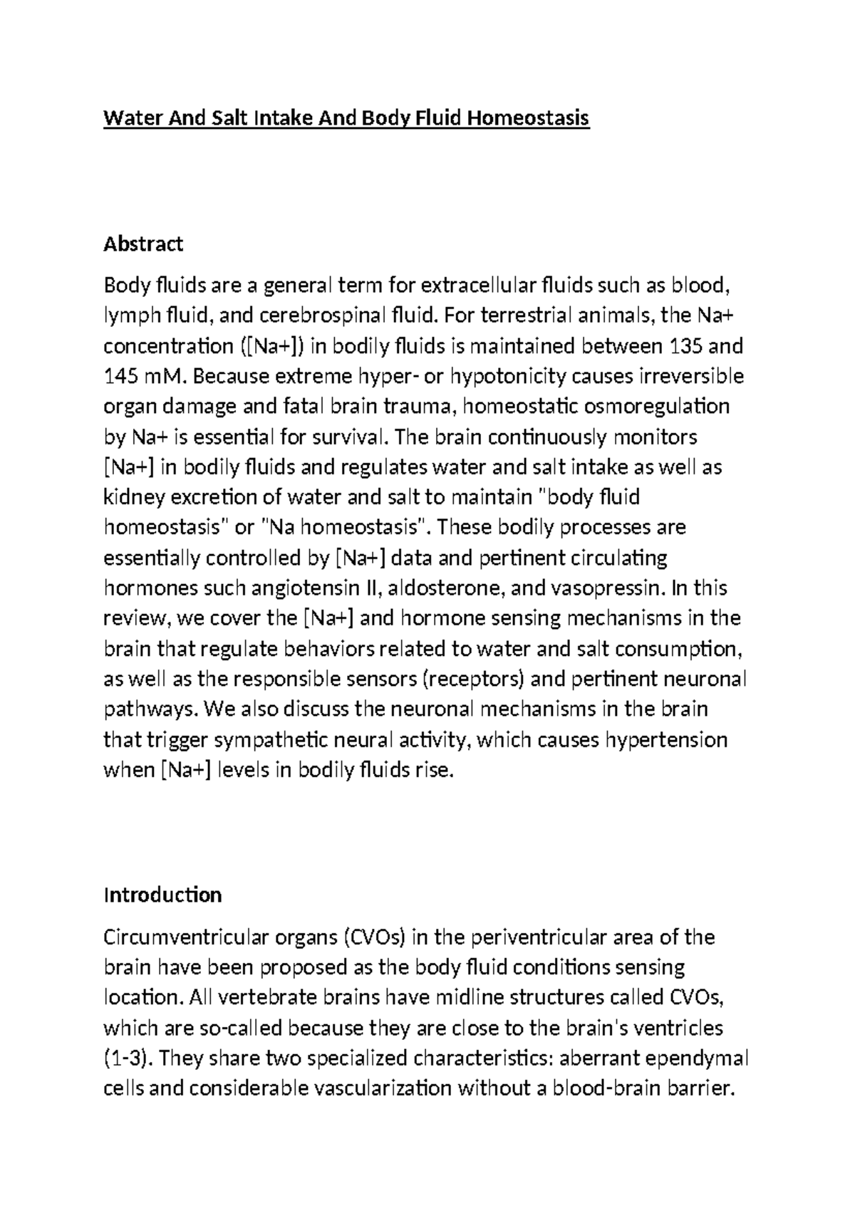 Biol 204 practical report 4 - Water And Salt Intake And Body Fluid ...