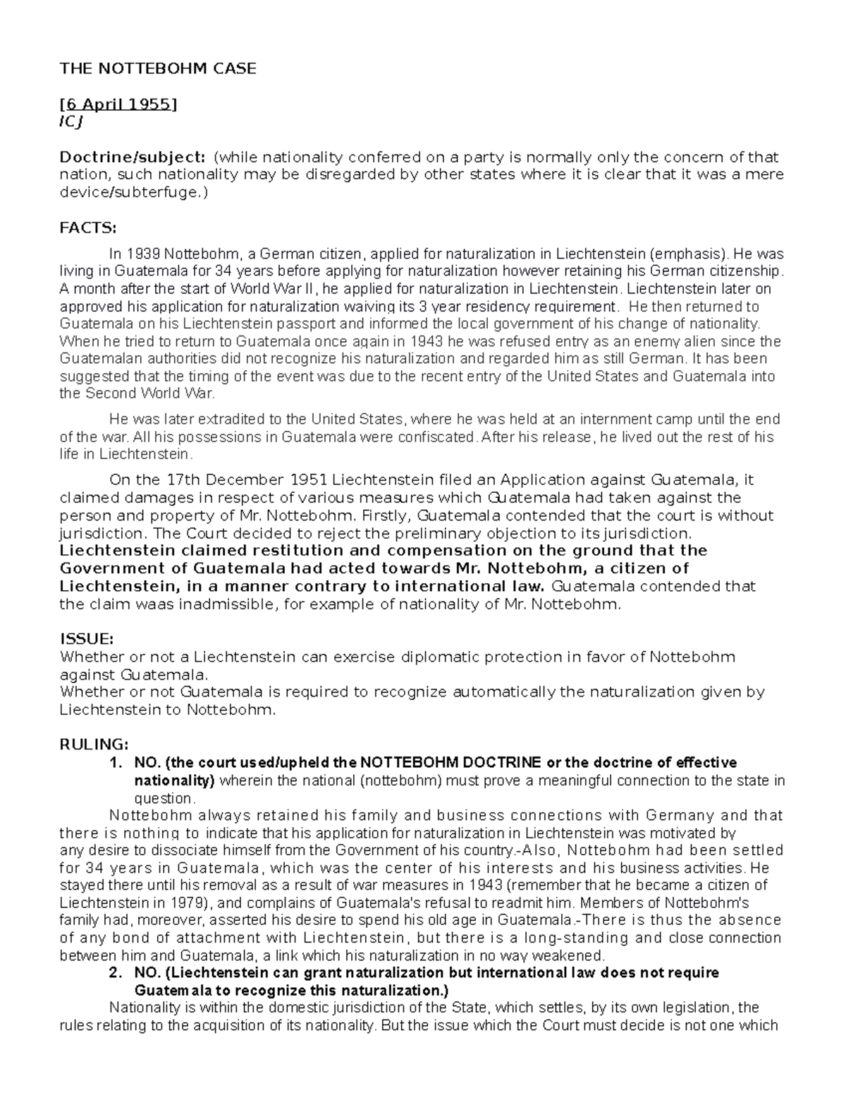 Nottebohm Case ICJ Reports - THE NOTTEBOHM CASE [6 April 1955] ICJ ...
