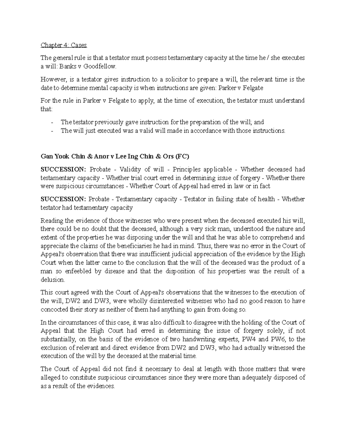 Capacity and Intention- Chapter 4 cases - Chapter 4: Cases The general ...