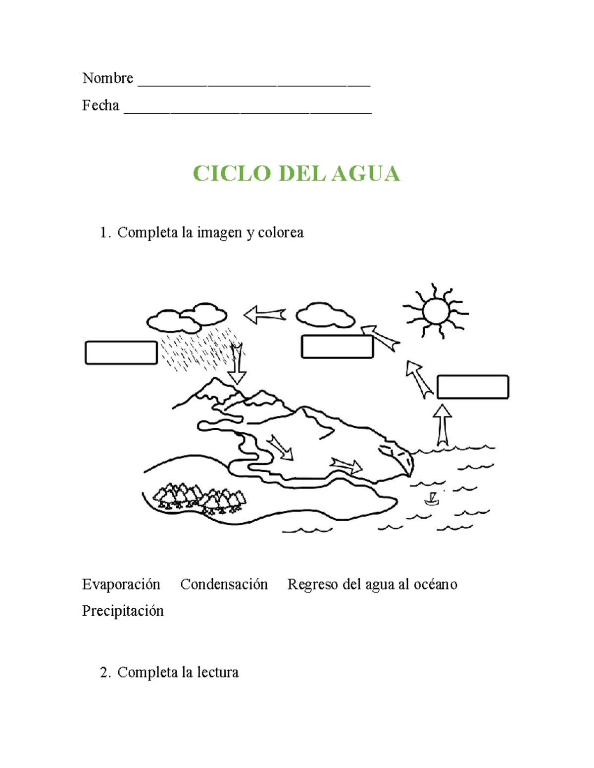 Ciclo Del Agua - Nombre ______________________________ Fecha